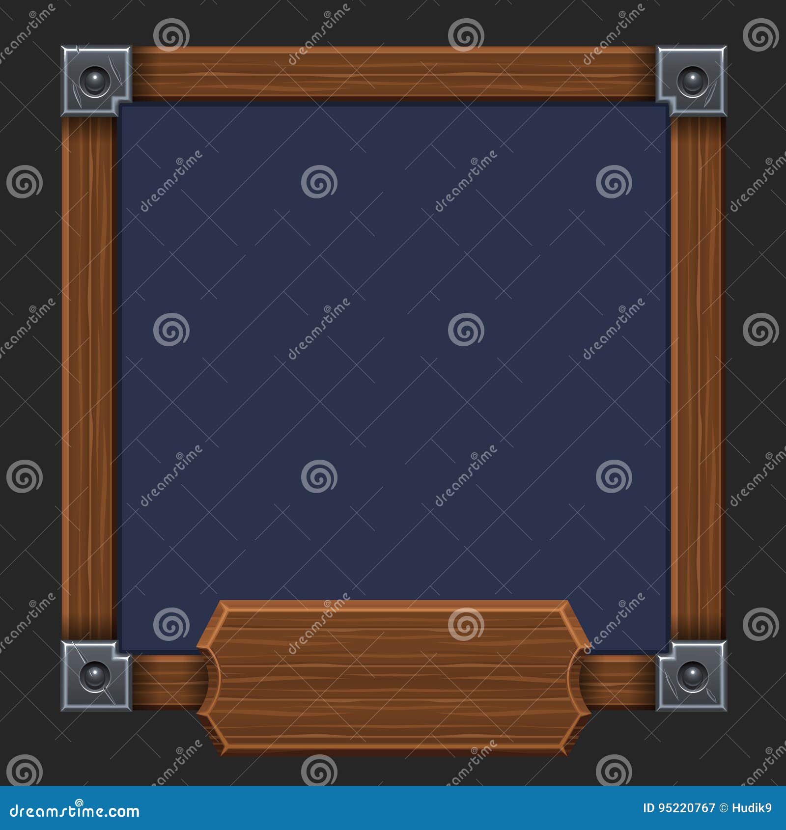 Wooden Frame with Metal Corners Stock Vector - Illustration of gray ...