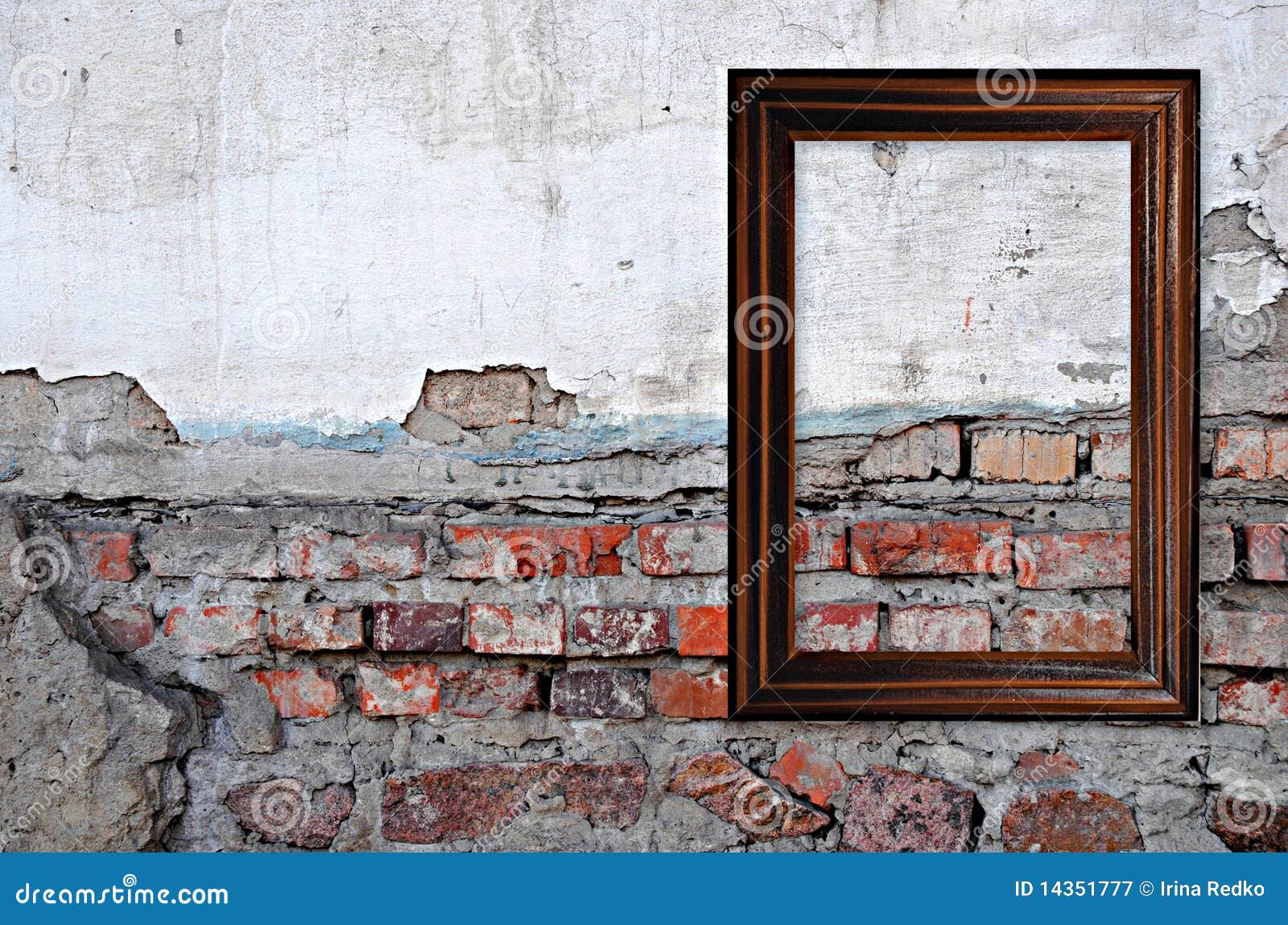 Wooden Frame Over Grunge Brick Wall Stock Image - Image of stone, brown ...