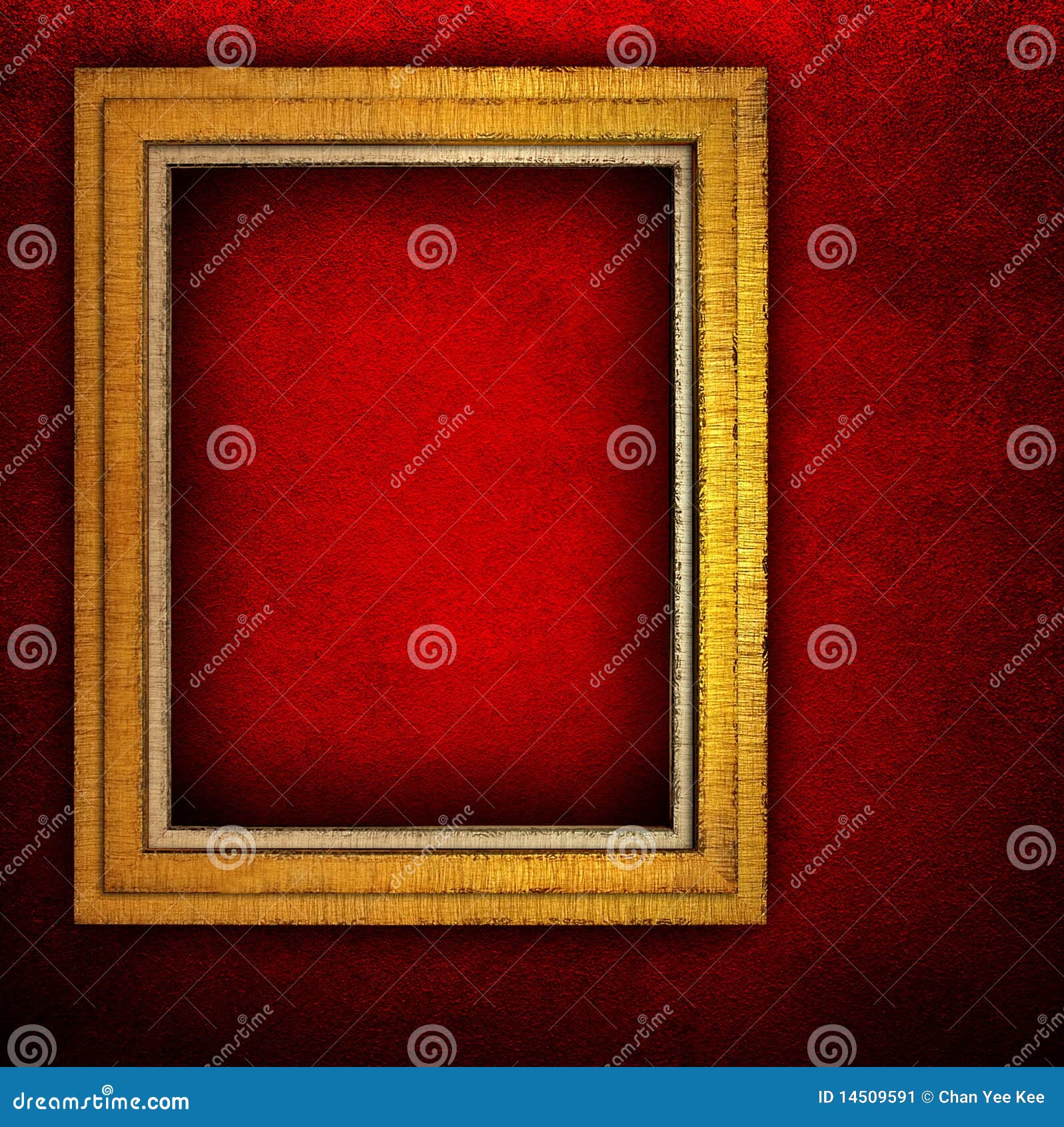 Wooden Frame on Red Paint Wall Stock Image - Image of class, golden ...