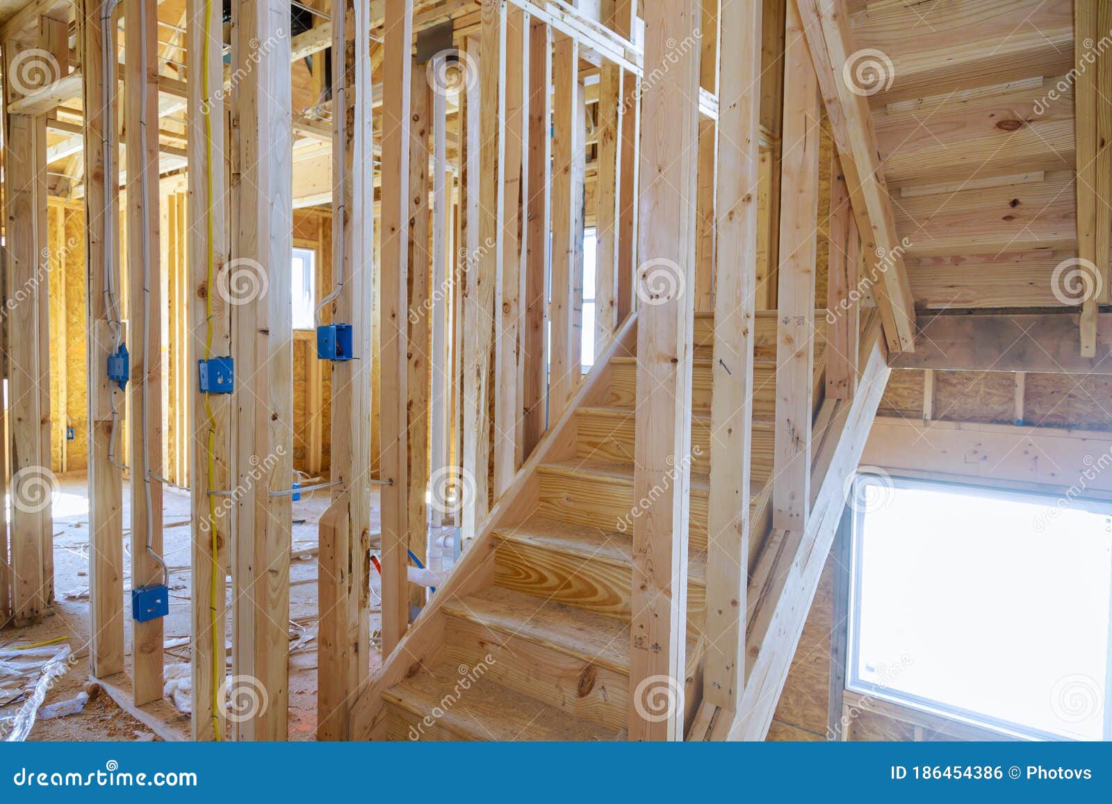 Wooden House Frame Structure on a New Development Stock Photo - Image ...