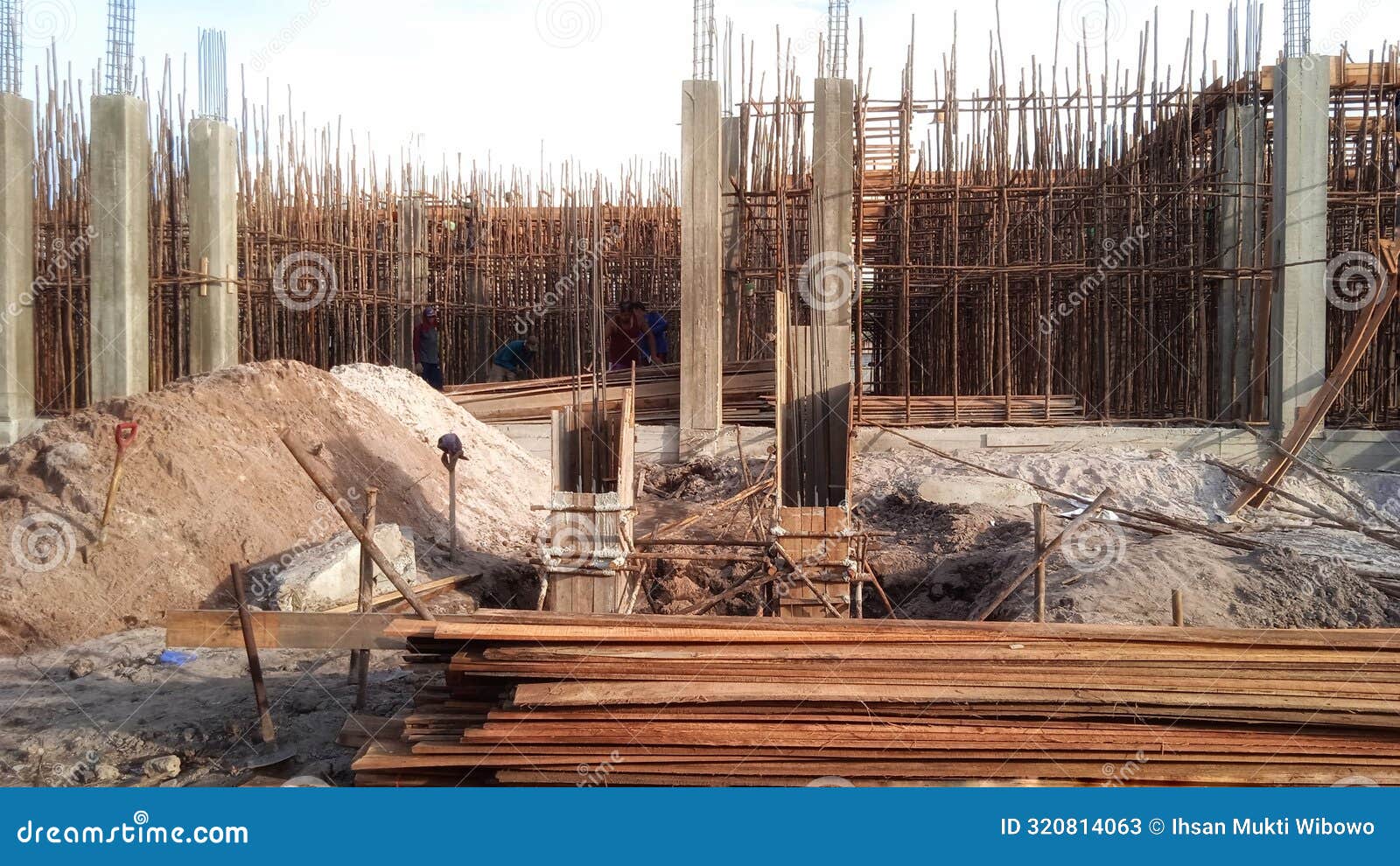 Wooden Frame Supporting the Beam Structure Under Construction Stock ...