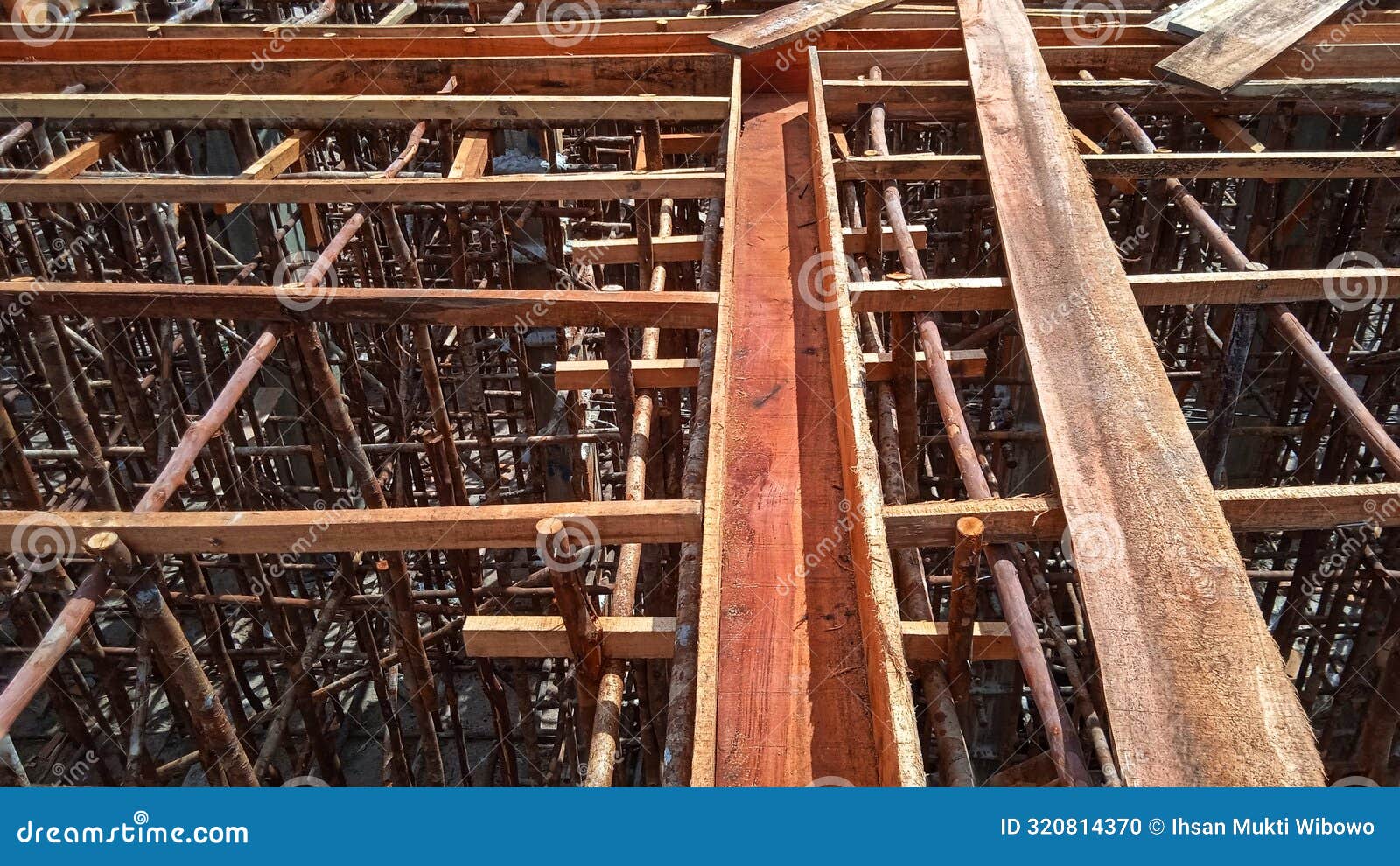 Wooden Frame Supporting the Beam Structure Under Construction Stock ...