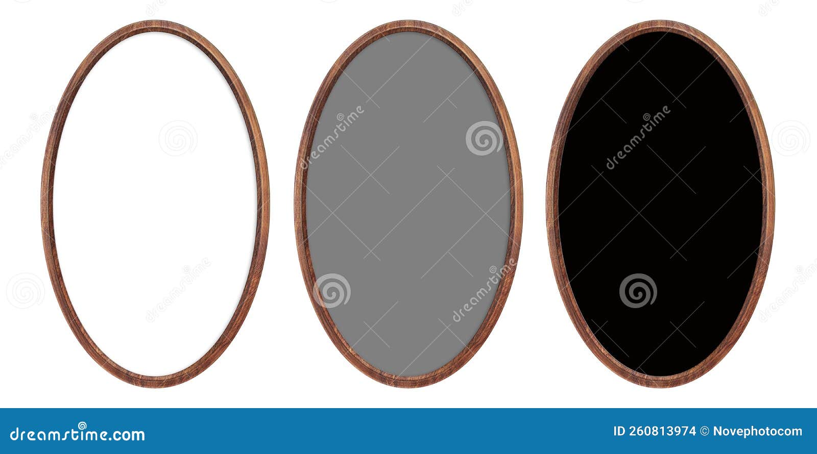 Wooden Frame. Three Blank Oval Frames with a Smooth Insert Isolated on ...