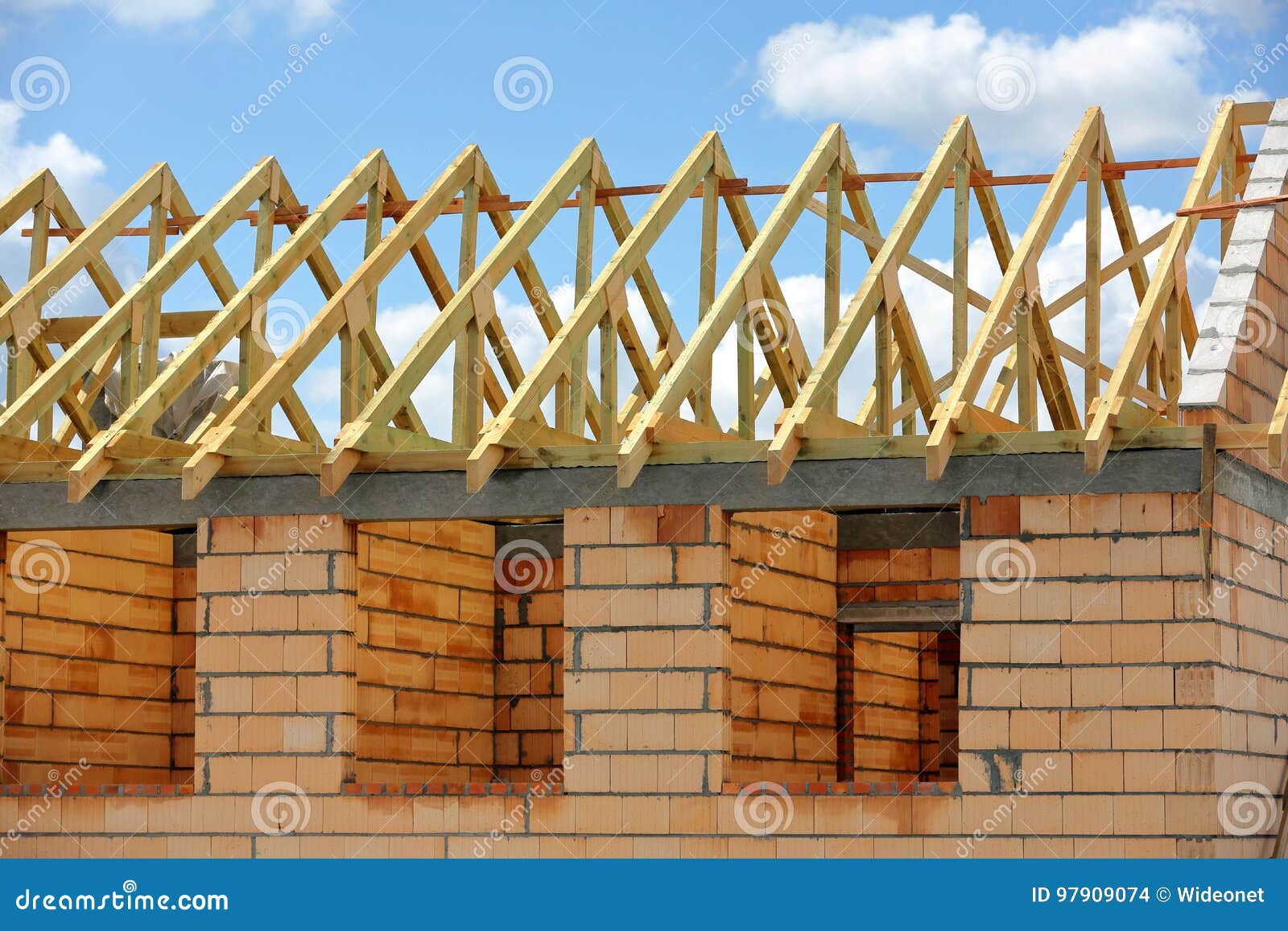 Wooden Frame Truss System of the Roof Building Stock Photo - Image of ...