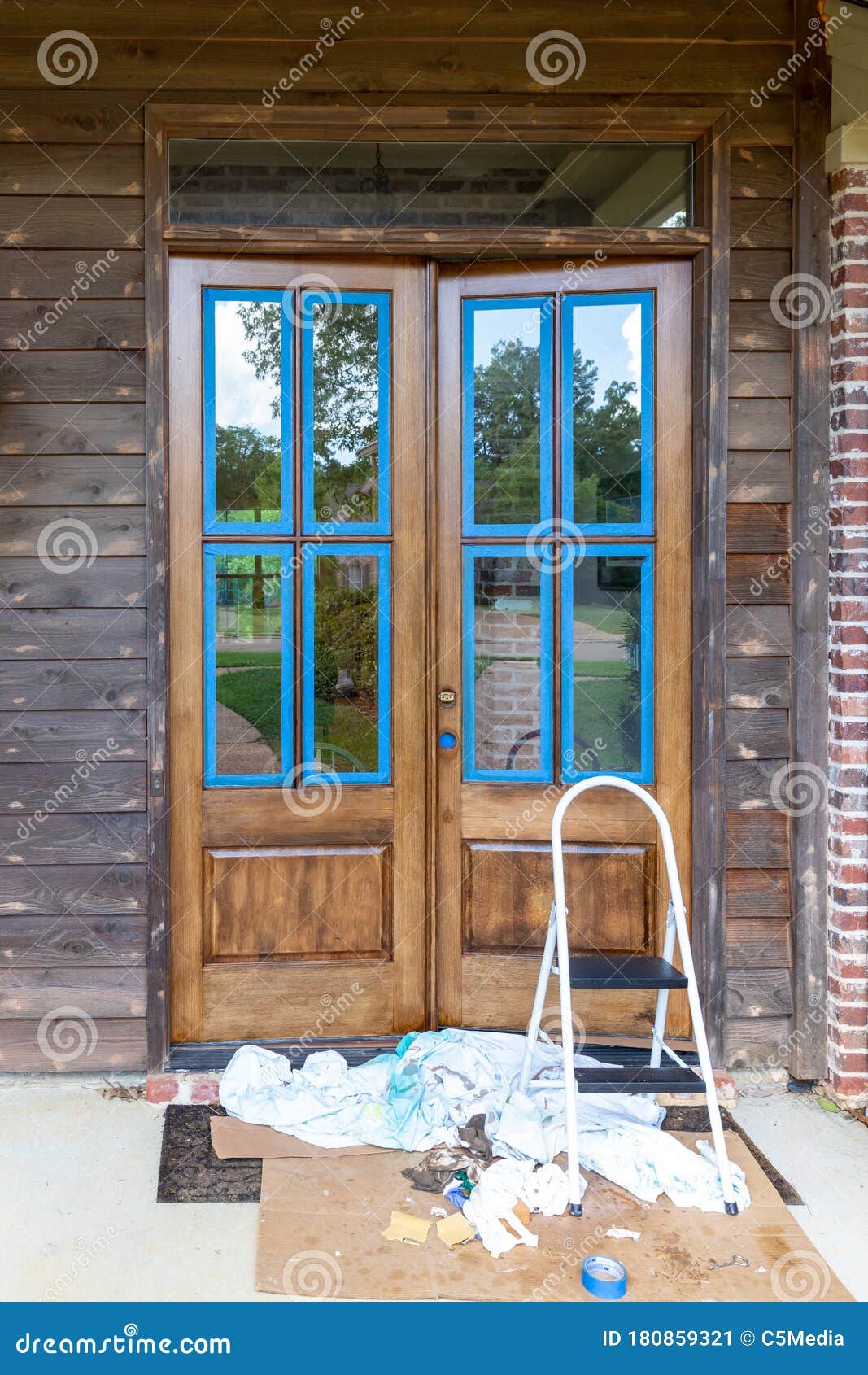 Wooden Front Door in the Process of Being Refinished Stock Image ...