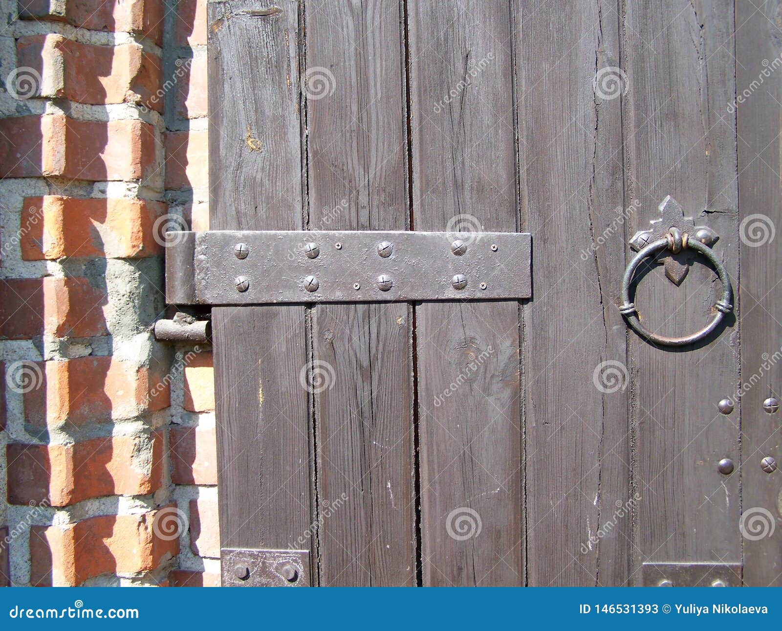 Wooden Gate Brick Wall Architectural Composition. the Photo Stock Image ...