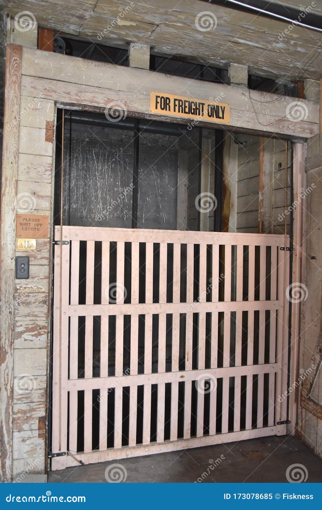 The Wooden Gate is Closed To a Very Old Freight Elevator in an Old ...