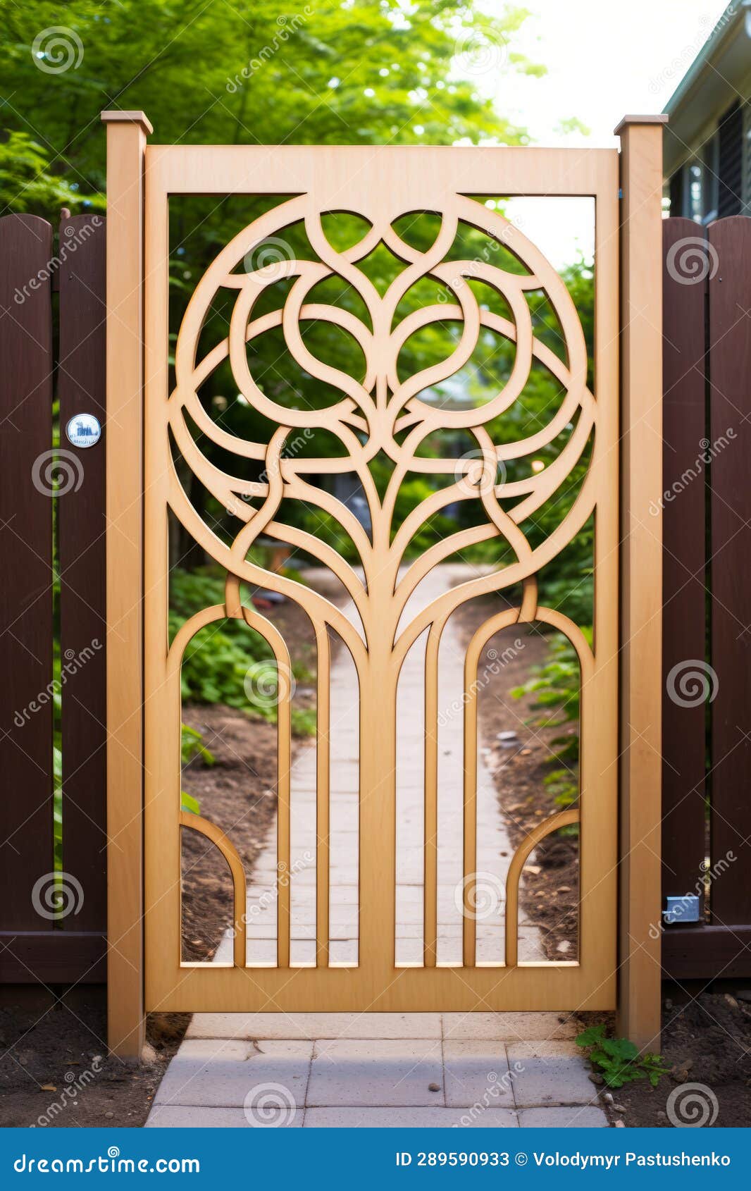 Wooden Gate with Decorative Design on it S Side. Generative AI Stock ...