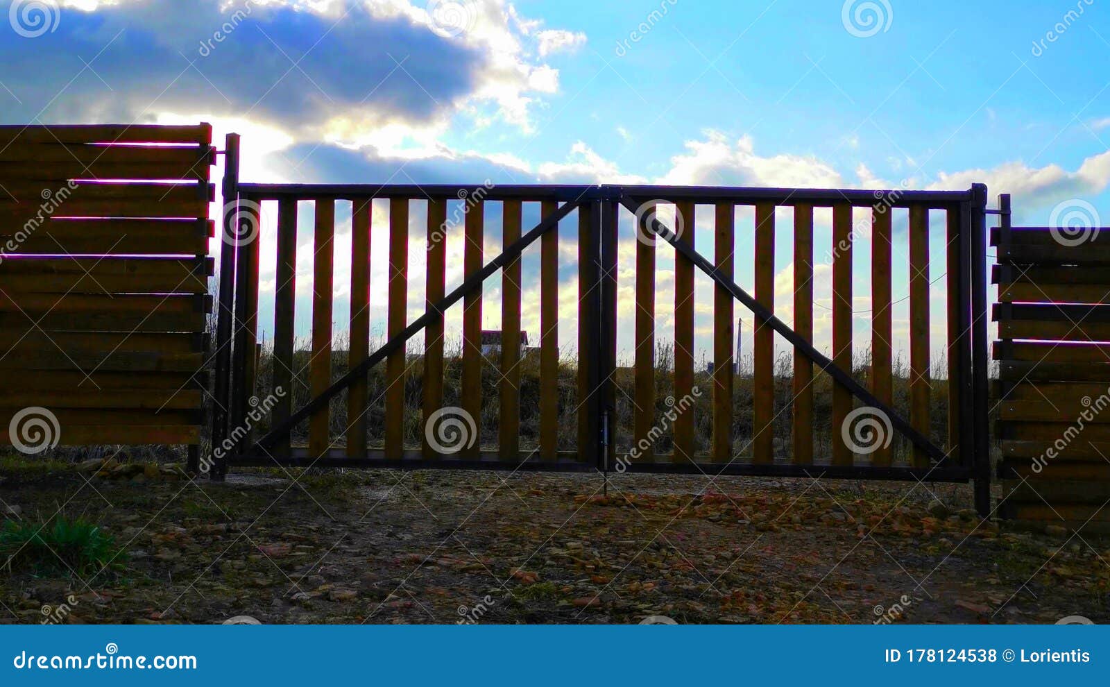A Wooden Gate of a Garden in Countryside Stock Photo - Image of clouds ...