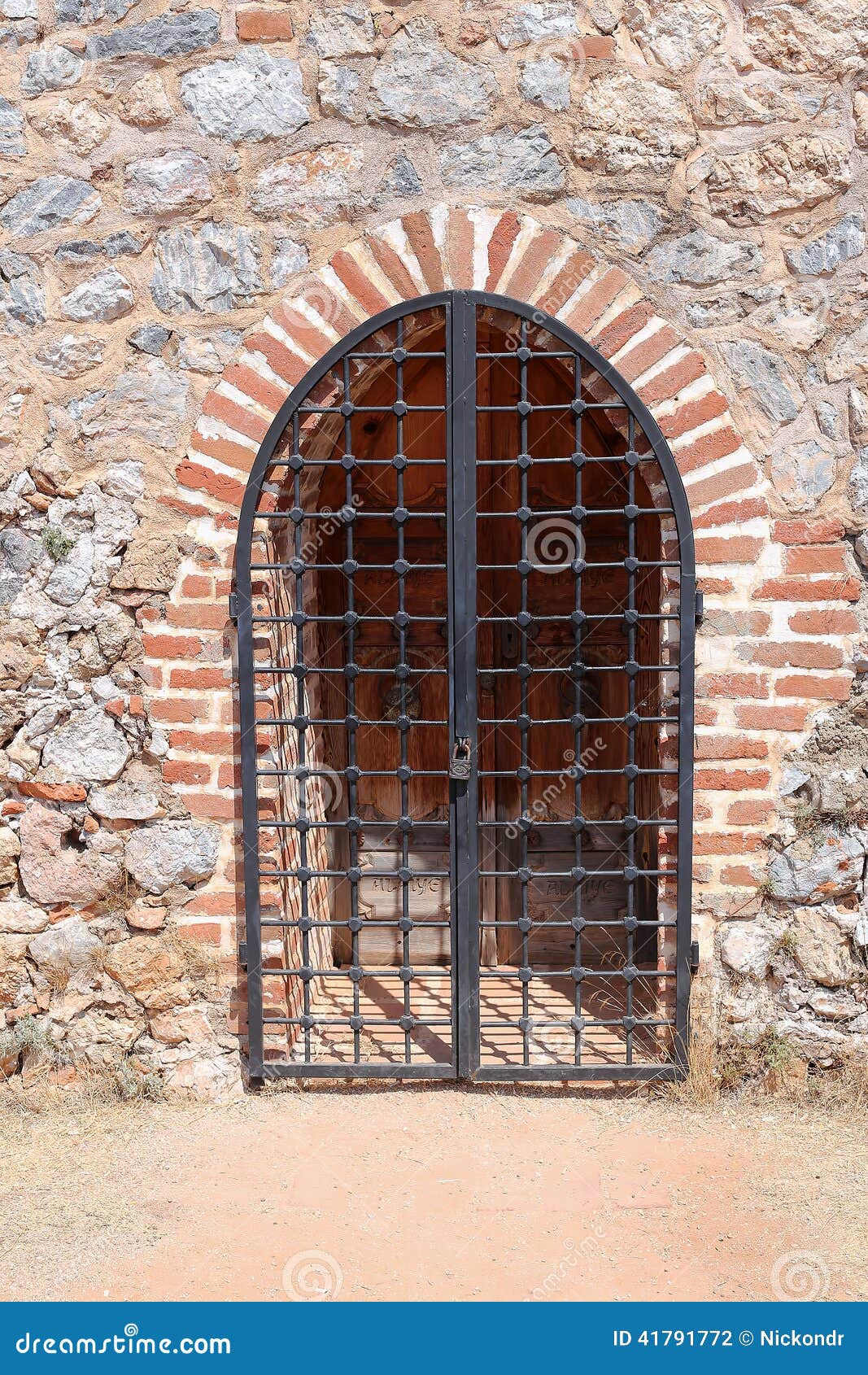 Wooden Gate Locked Steel Grate Front View Stock Photo - Image of steel ...