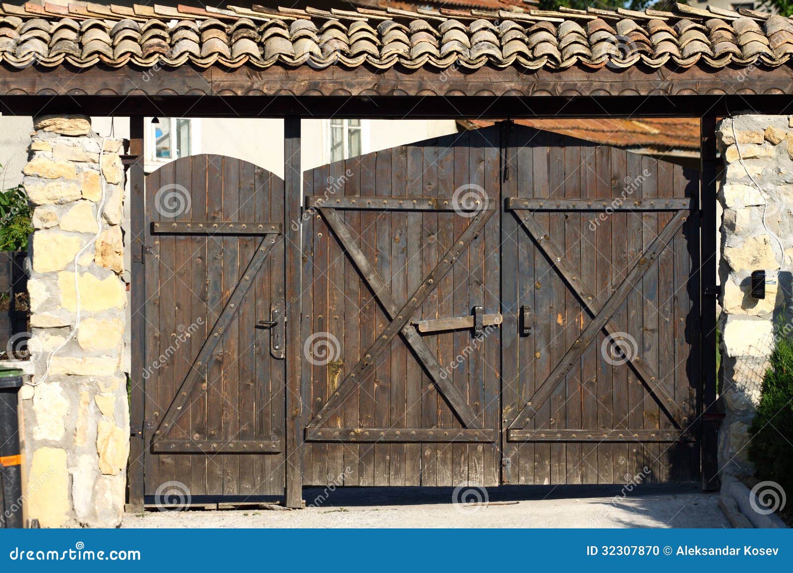 Wooden gate stock photo. Image of door, stone, background - 32307870