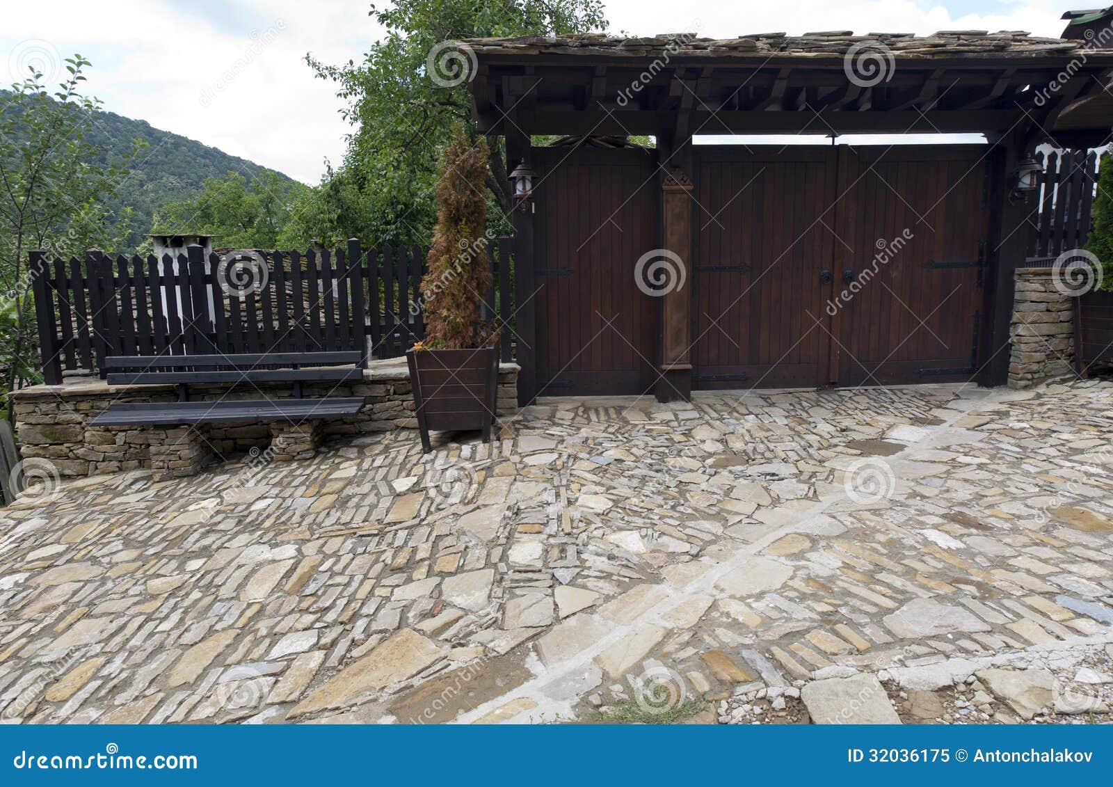 Wooden Gate Pavement Street Stock Image - Image of idyllic, bojentsi ...