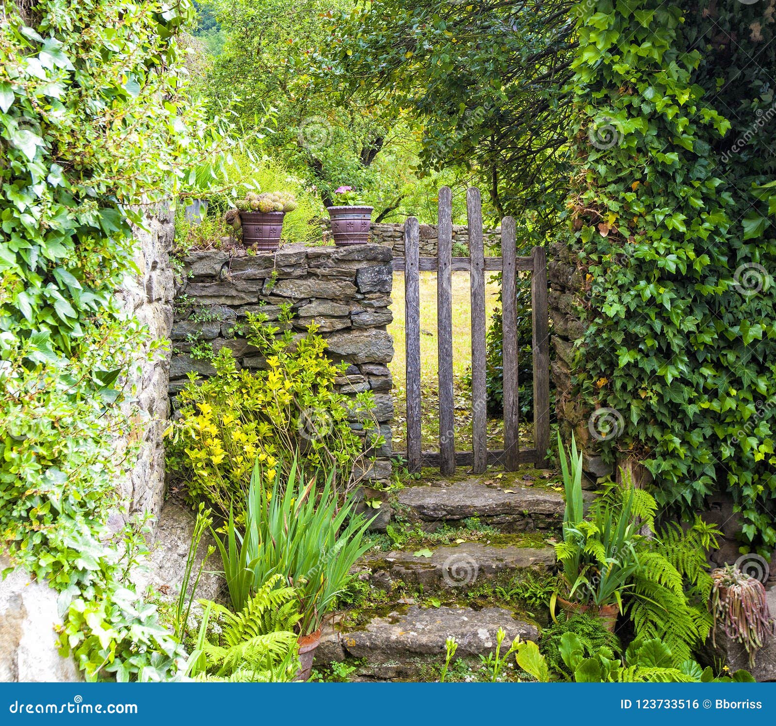 Wooden Gate in a Stone Wall on a Farm. Stock Photo - Image of entrance ...