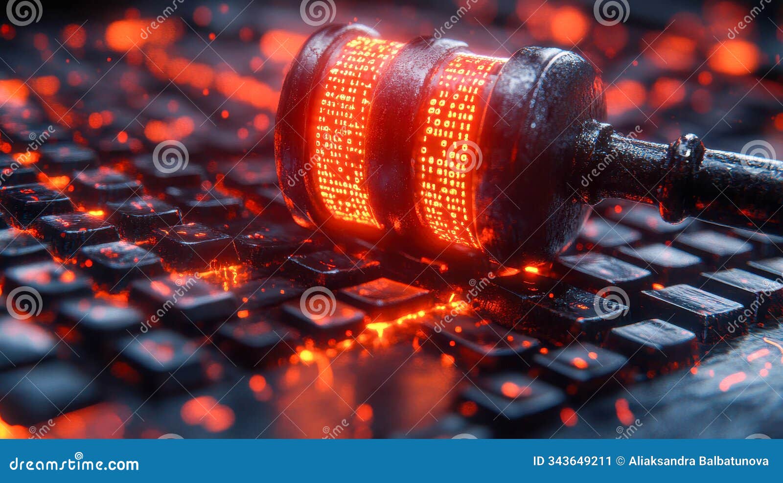 Wooden Gavel with Binary Code on a Glowing Keyboard, Symbolizing ...