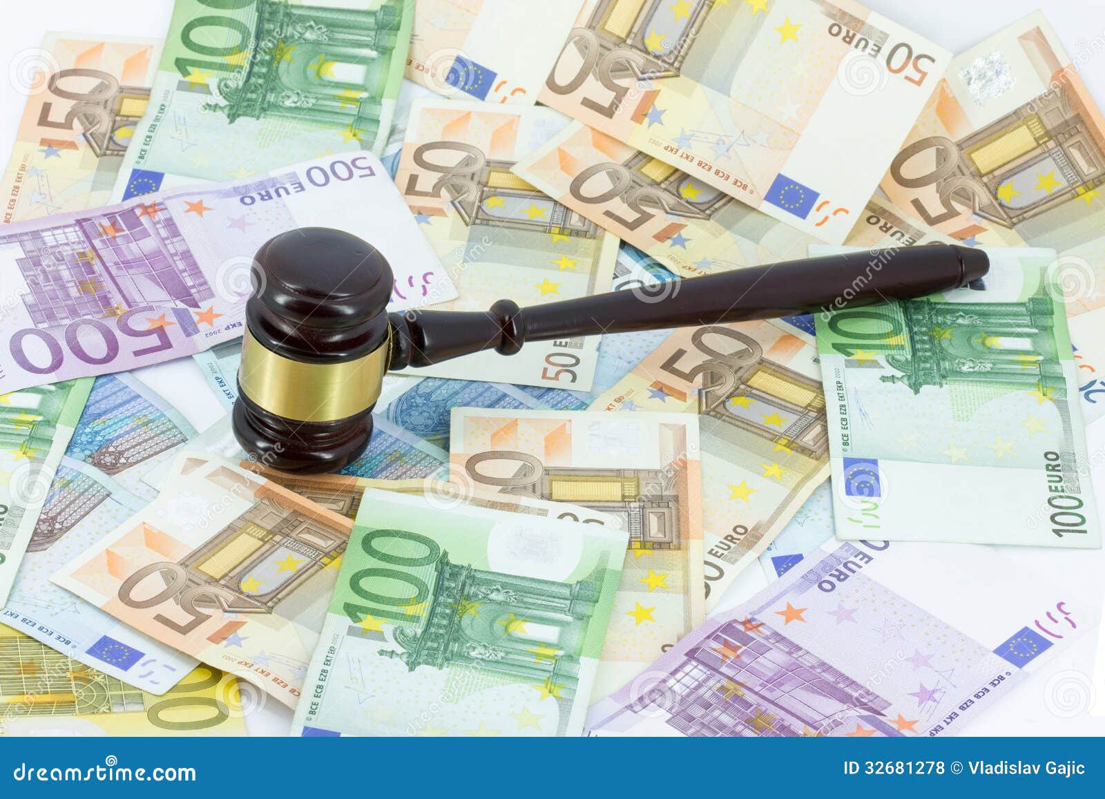 Wooden gavel and money stock photo. Image of banknote - 32681278