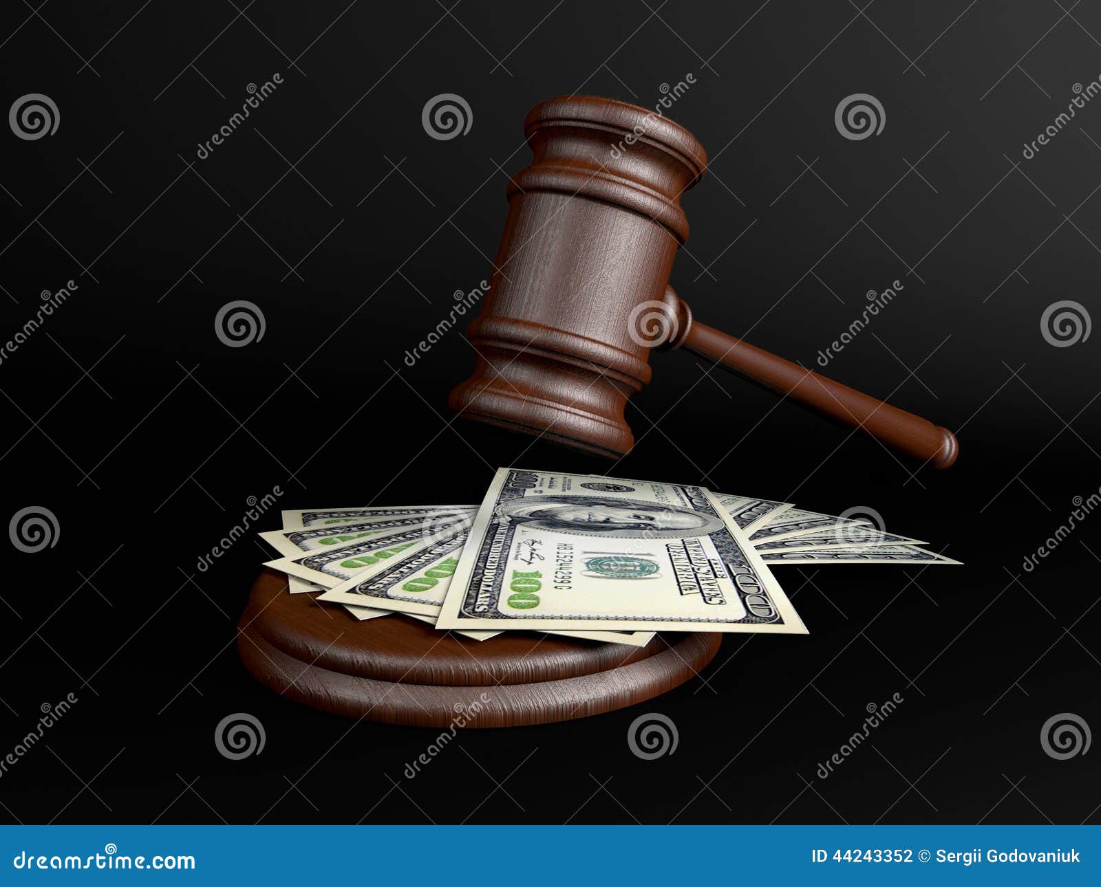 Wooden gavel and money stock illustration. Illustration of equipment ...