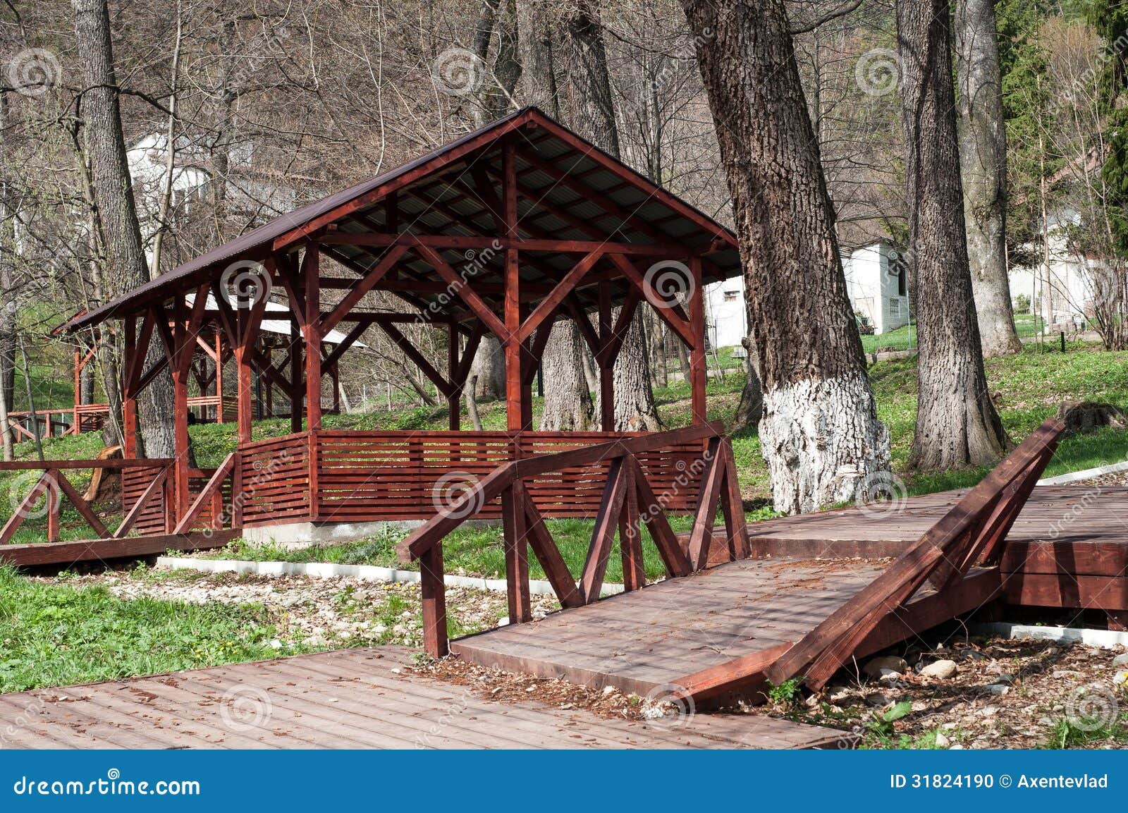 Wooden Gazebo in the Forest for Relaxing Stock Photo - Image of ...