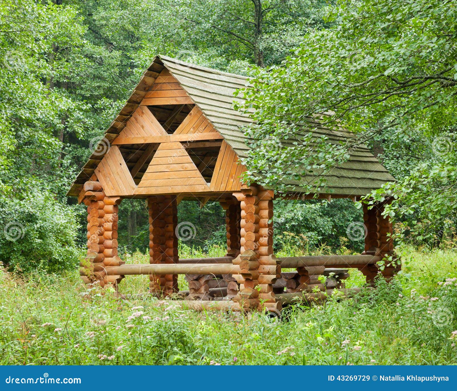 Wooden Gazebo in forest stock image. Image of outdoors - 43269729