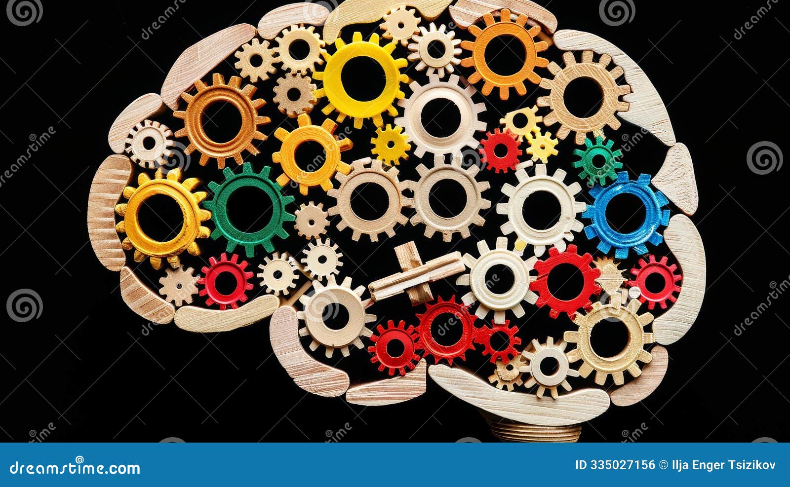 Wooden Gears Forming Brain Shape, Concept of Thinking Process ...