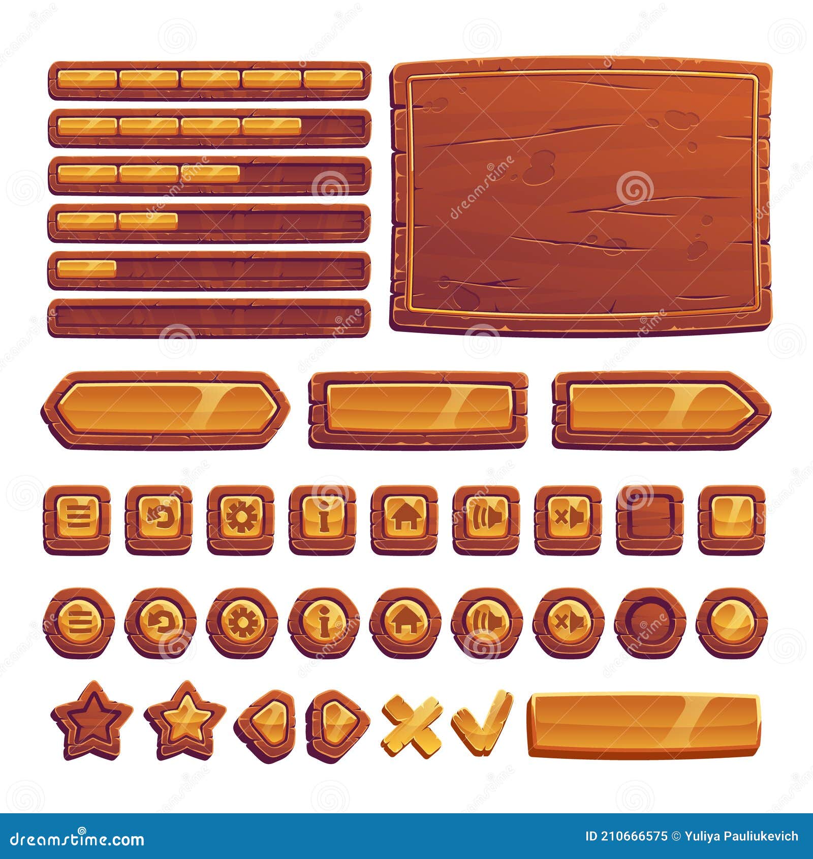 Wooden and Gold Buttons for Ui Game, Gui Elements Stock Vector ... Wooden and Gold Buttons for Ui Game, Gui Elements Stock Vector ...
