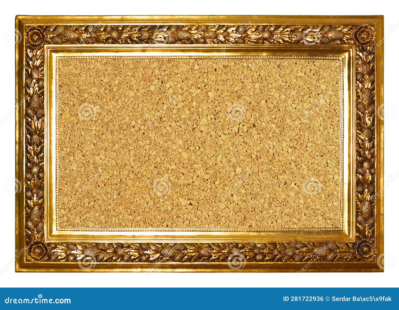 Wooden and Gold Gilded Ornamental Frame with Rectangular Cork Board ...