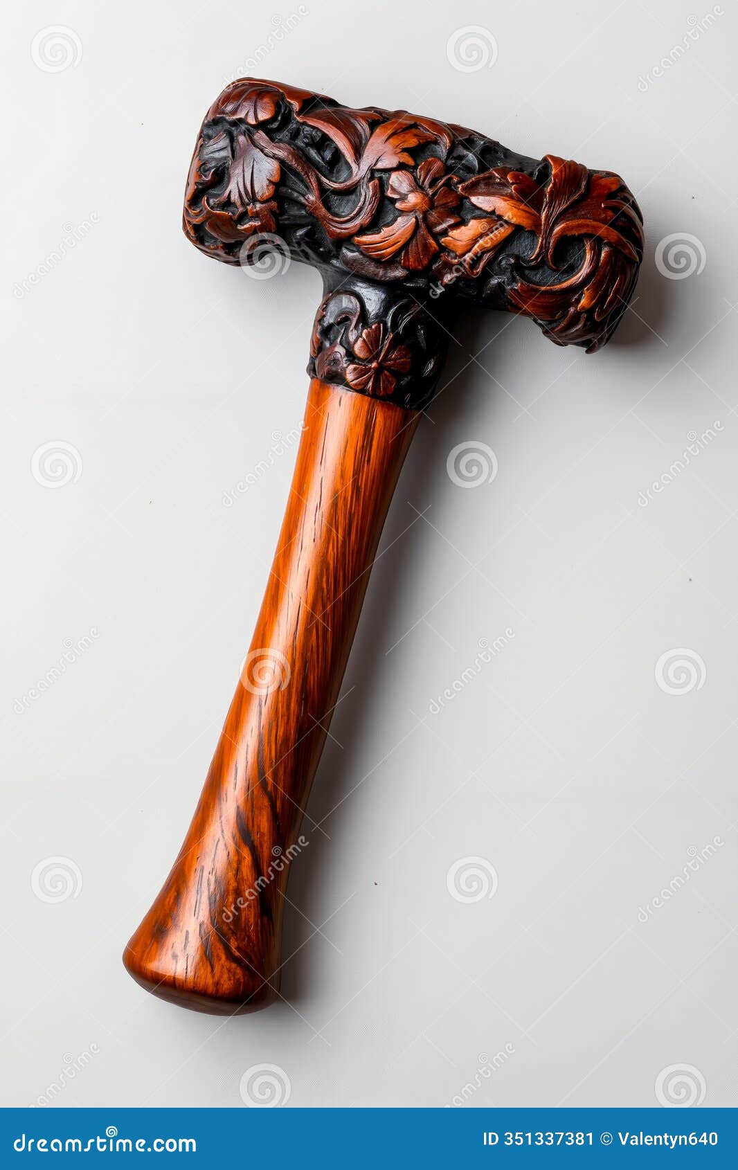 A Wooden Hammer with Carvings on it on a White Surface Stock Image ...