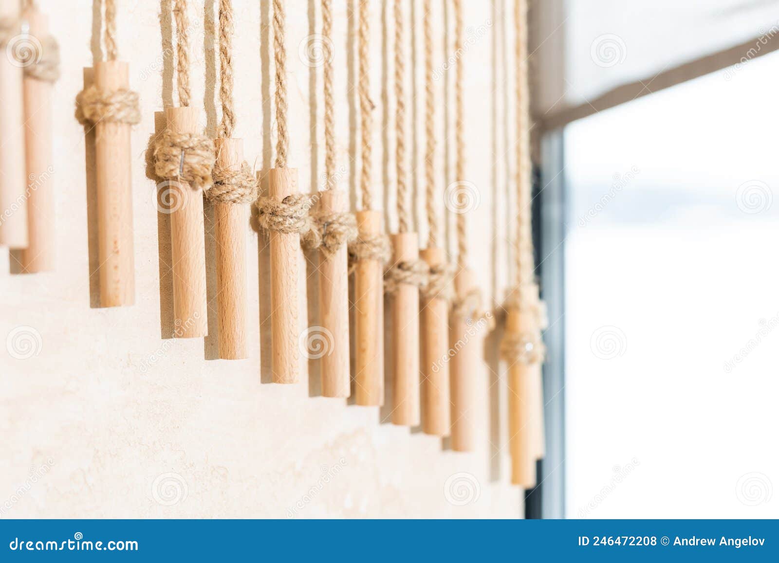 Wooden Handles Hang on a Rope, Decor Stock Photo - Image of white ...