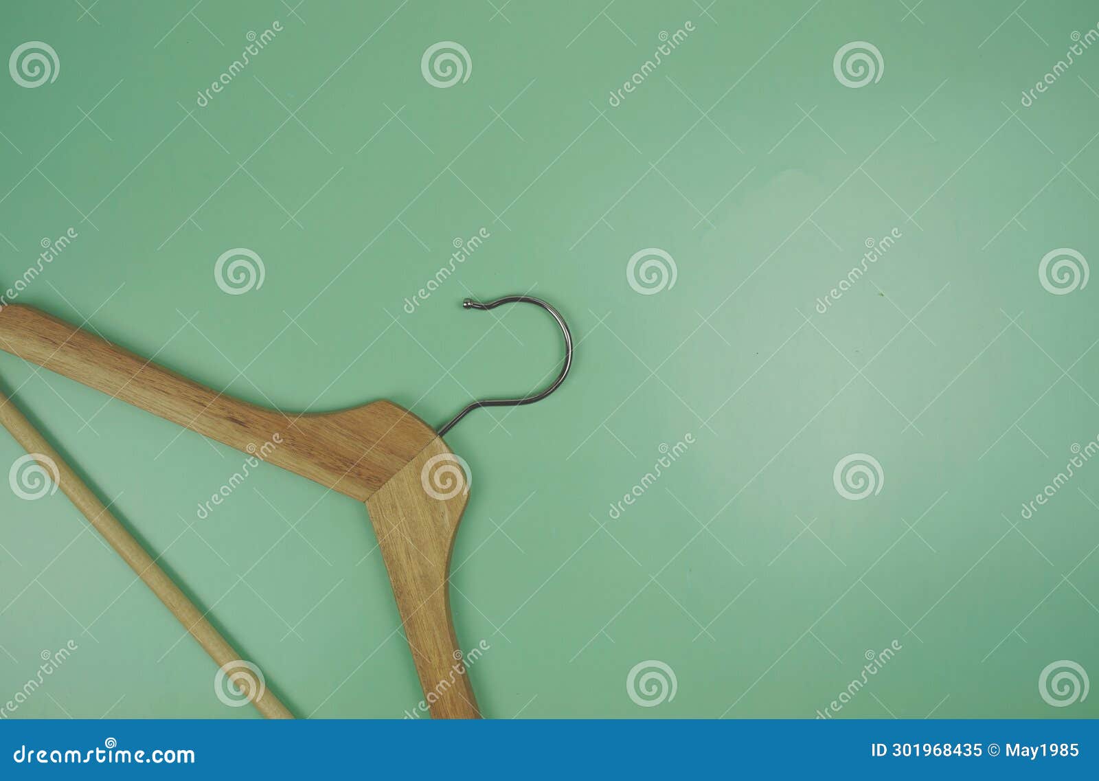 Wooden Hanger Top View on Green Background Stock Image - Image of ...