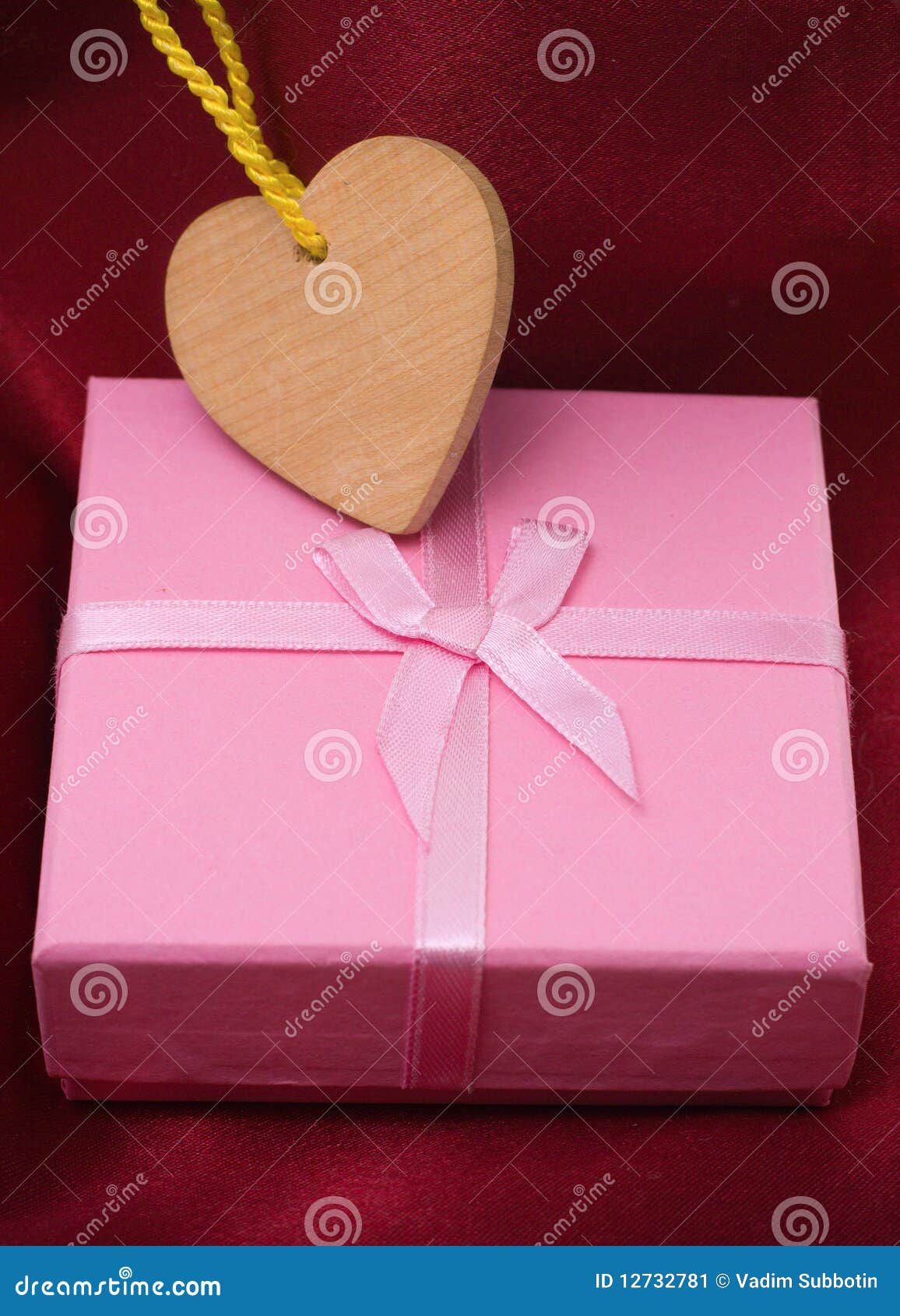 Wooden heart and gift stock image. Image of silk, affectionate - 12732781