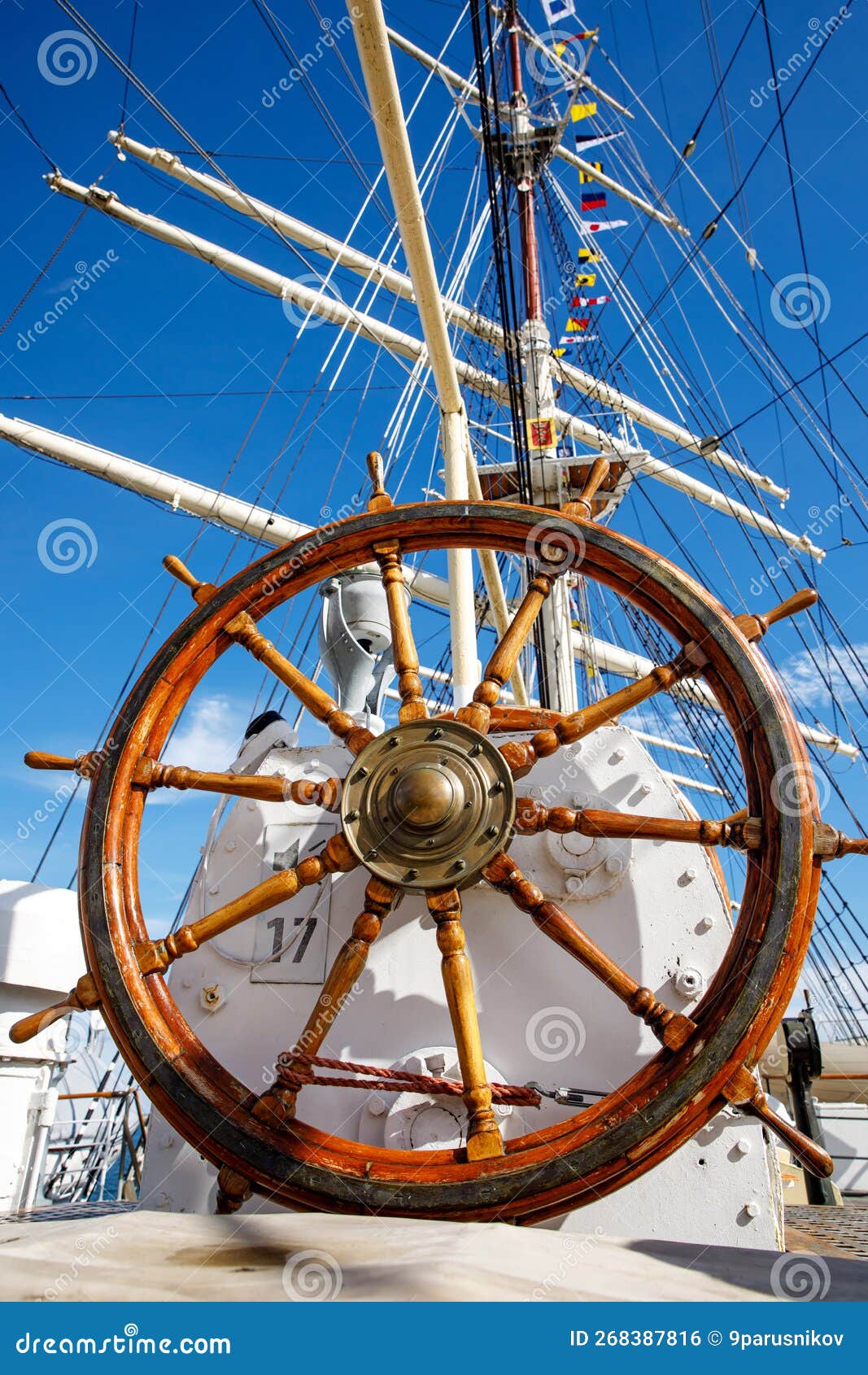 The Wooden Helm of a Sailing Ship. Stock Photo - Image of rigging ...
