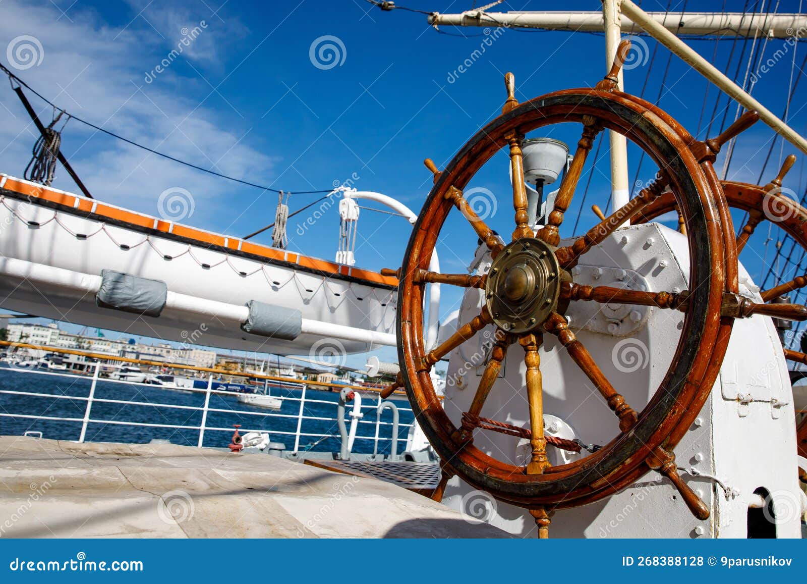 The Wooden Helm of a Sailing Ship. Stock Photo - Image of cruise ...