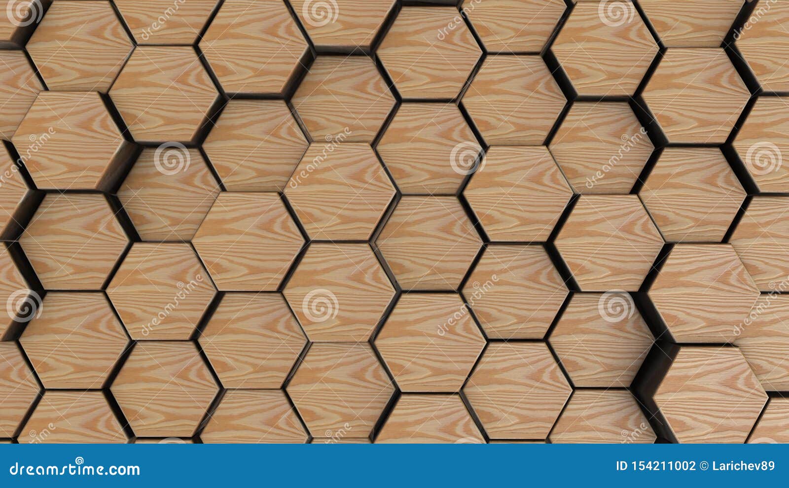 Wooden Hexagon Geometry Background. 3d Render of Simple Primitives with ...