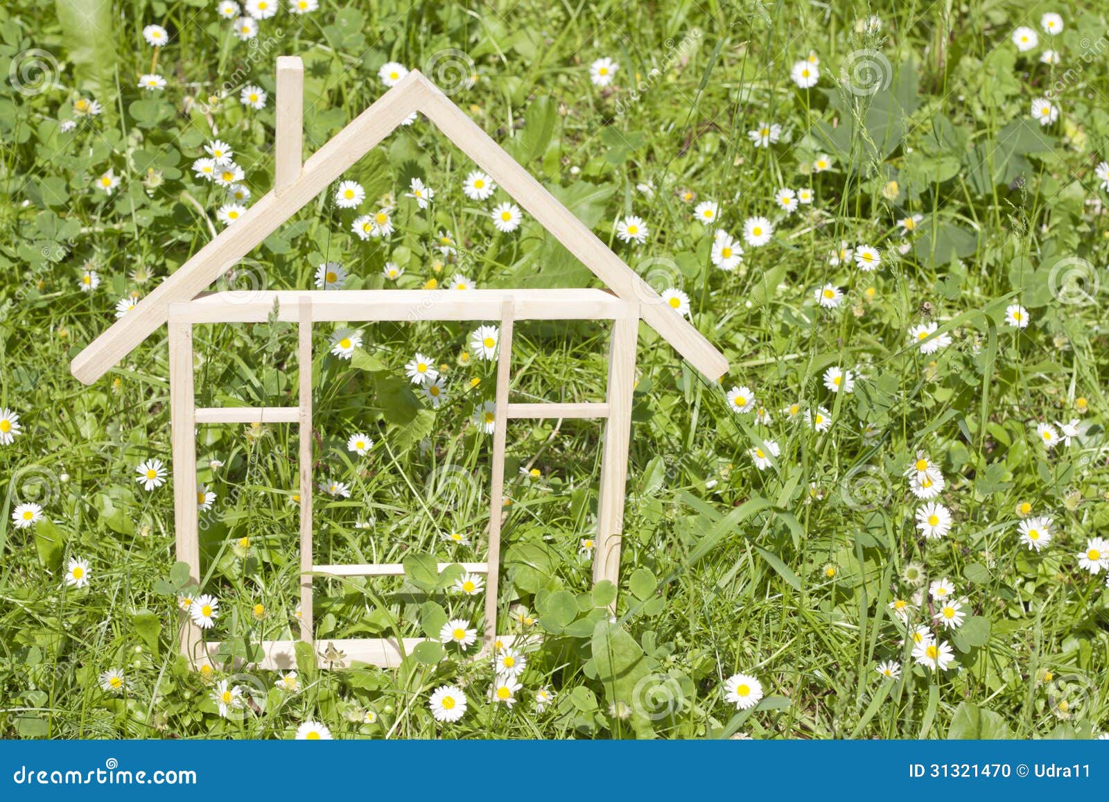 Wooden Home in Spring Green Grass Stock Photo - Image of grass ...