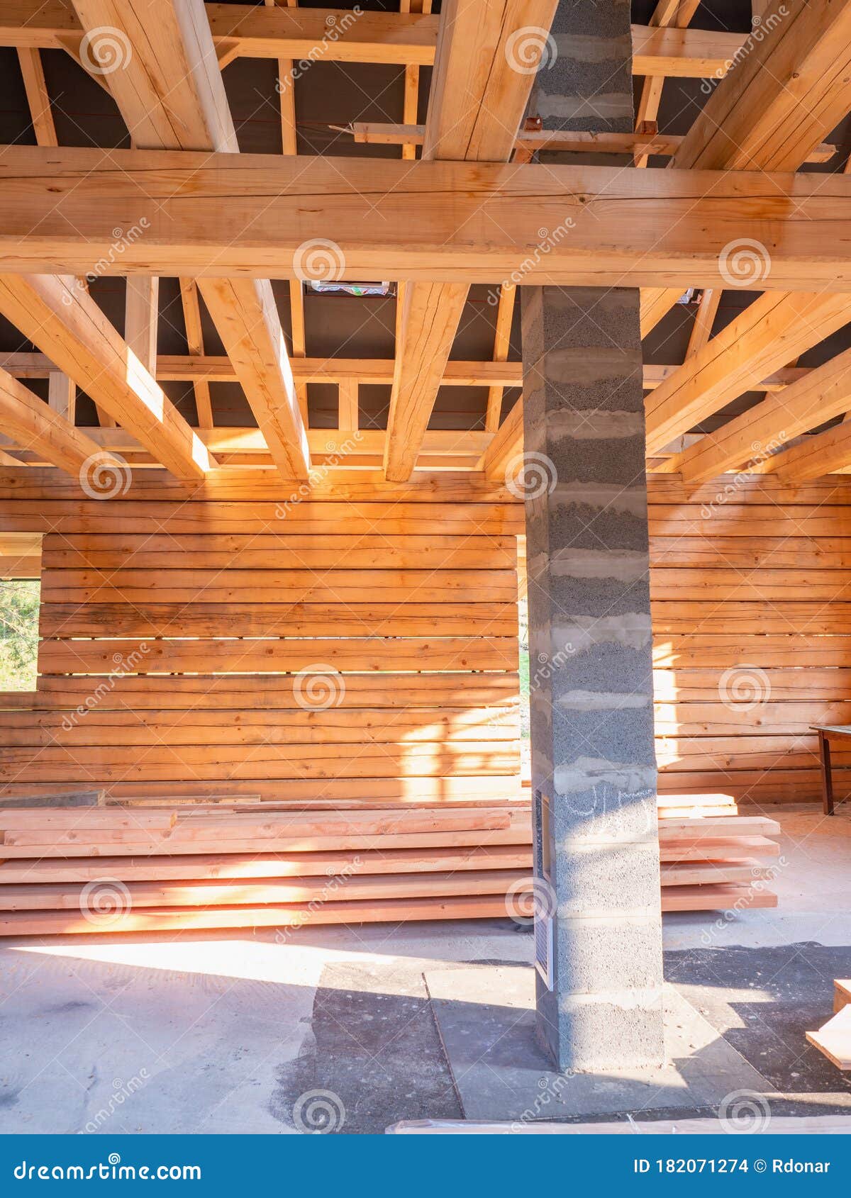 Wooden House Building by Traditional Style Stock Photo - Image of beam ...