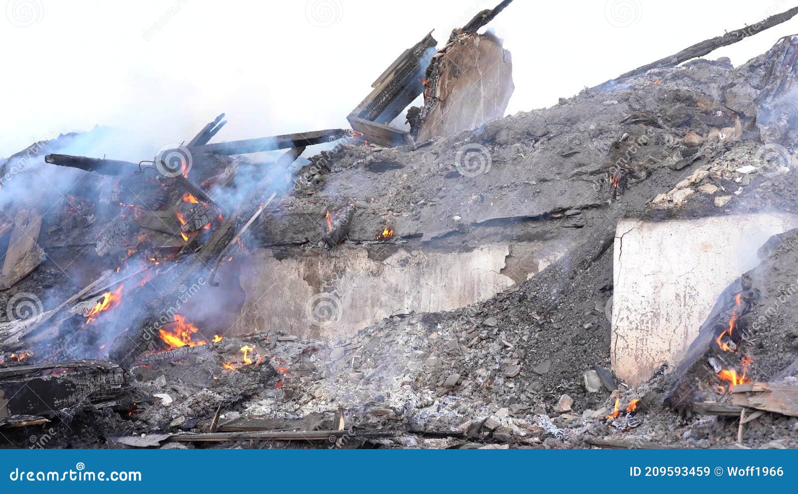 The House Burned Down. Smoking, Blackened Rubble of Structure that Has ...