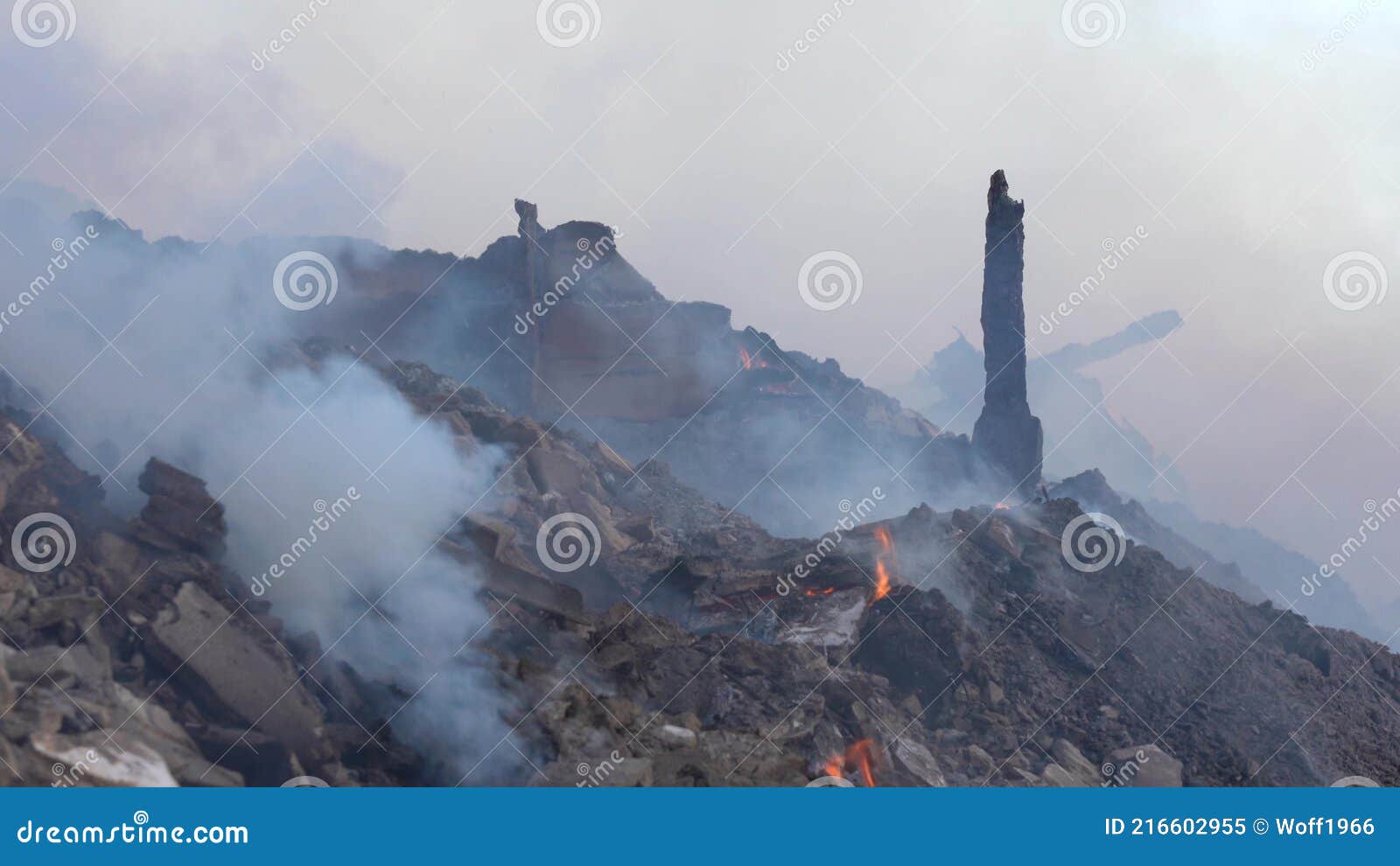 The House Burned Down. Smoking, Blackened Rubble of Structure that Has ...