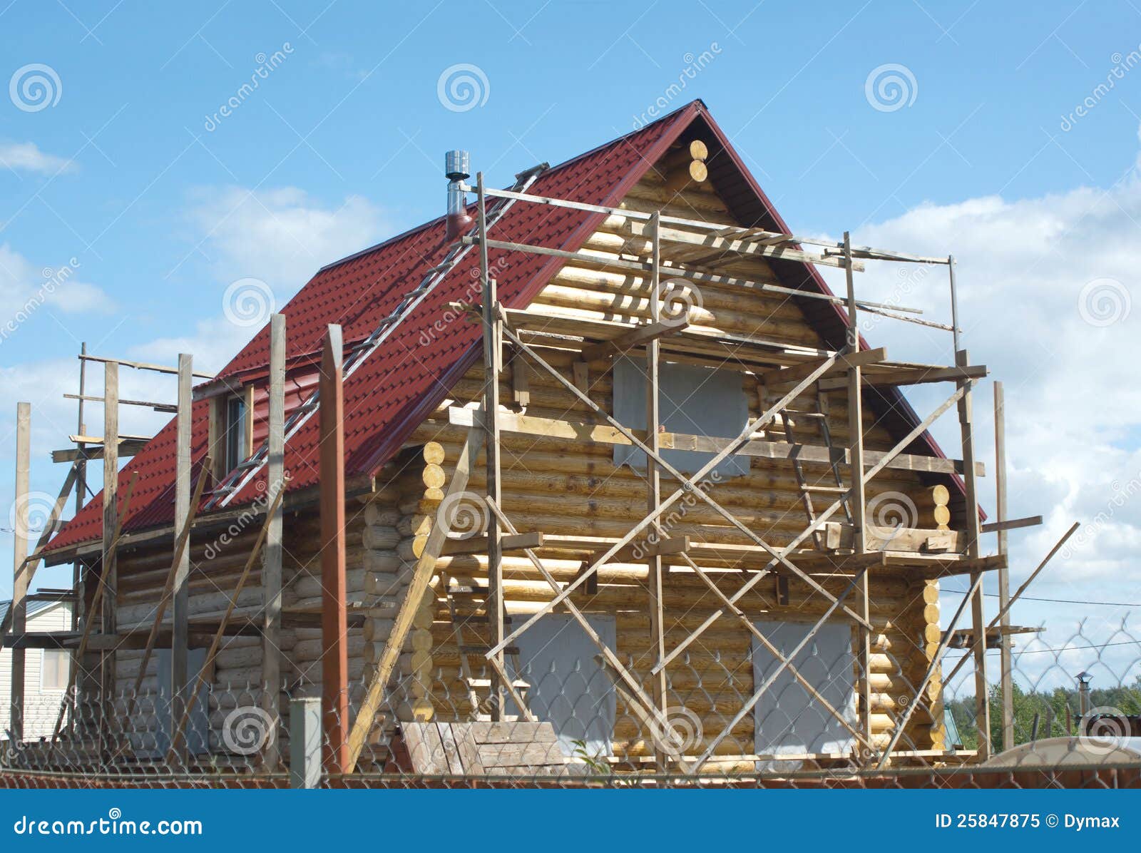 Wooden House Construction in Countryside Stock Image - Image of cloud ...