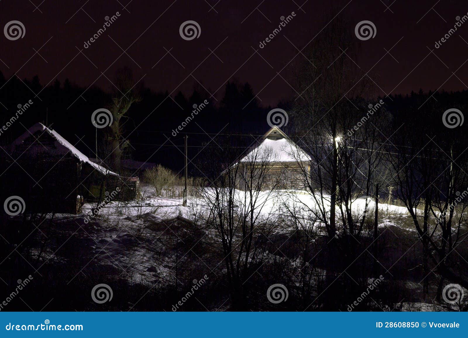 Wooden House at Dark Winter Night Stock Photo - Image of frost, chill ...