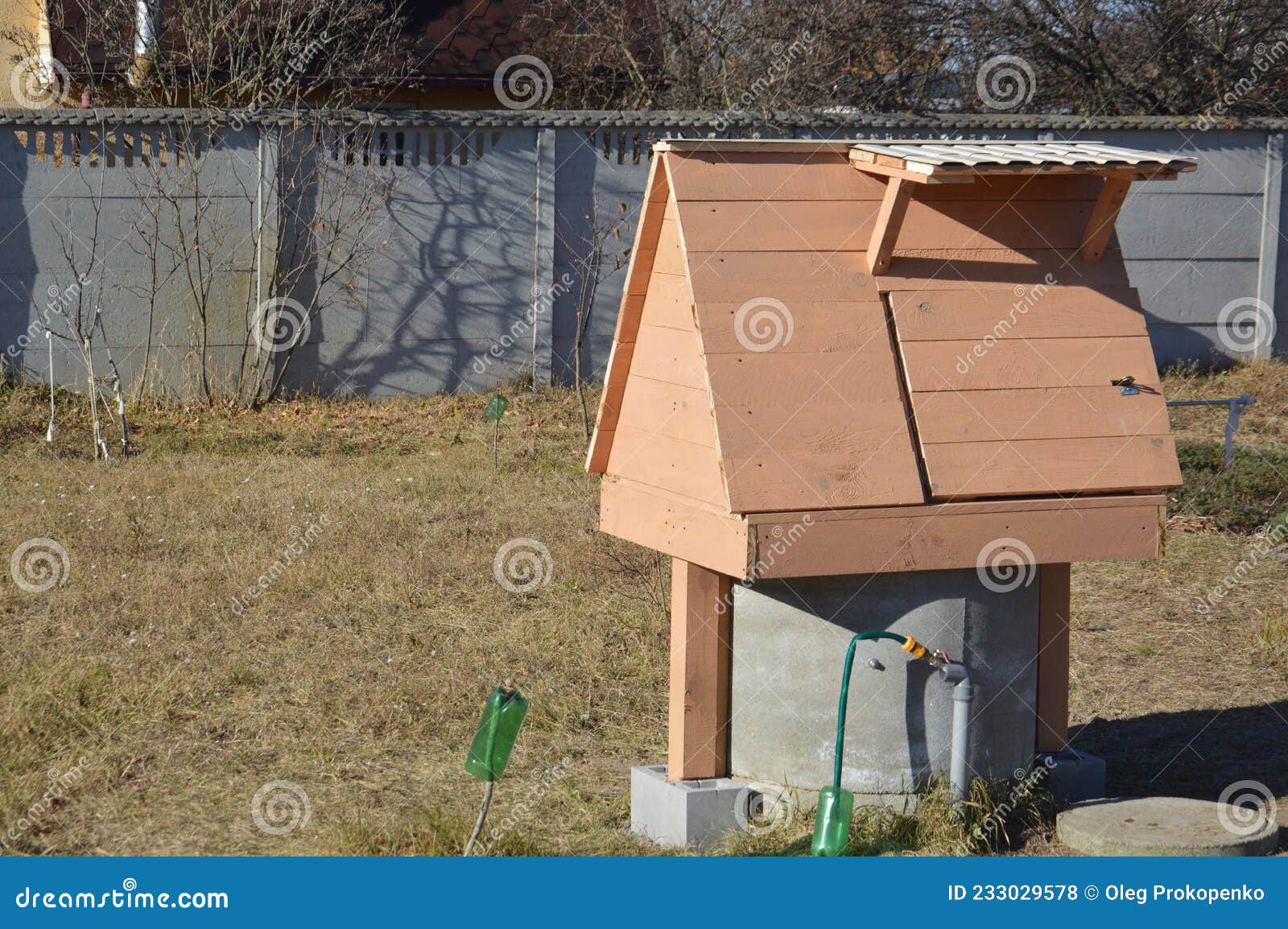 Wooden House for Drinking Water Well Stock Photo - Image of background ...