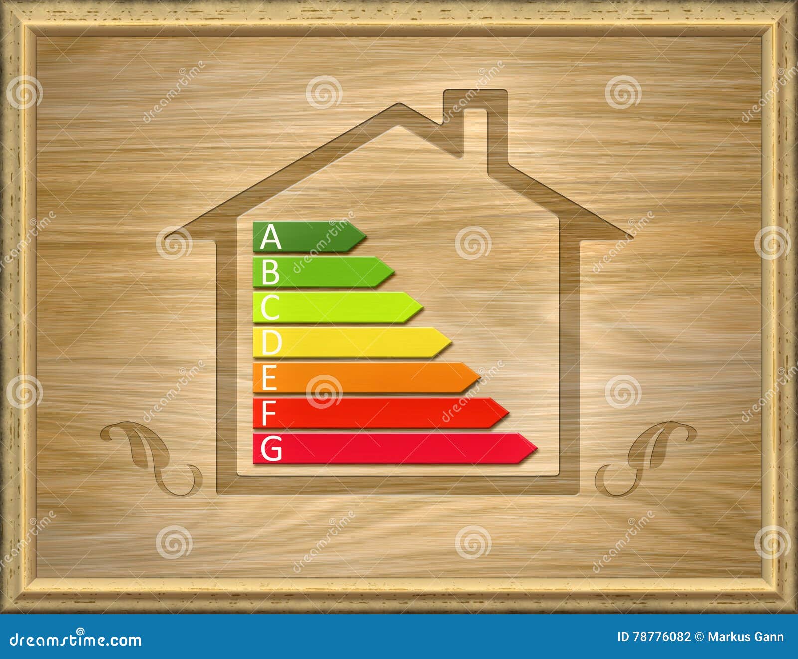 Wooden House with Energy Efficiency Graph Stock Illustration ...