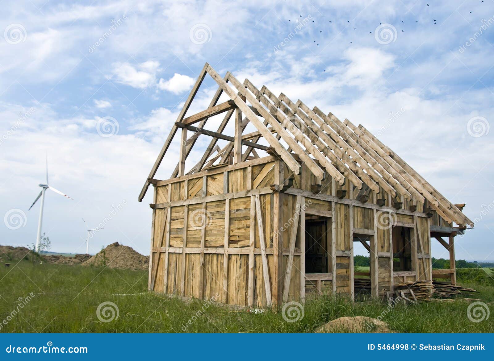Wooden house frame stock photo. Image of cloudy, turbine - 5464998