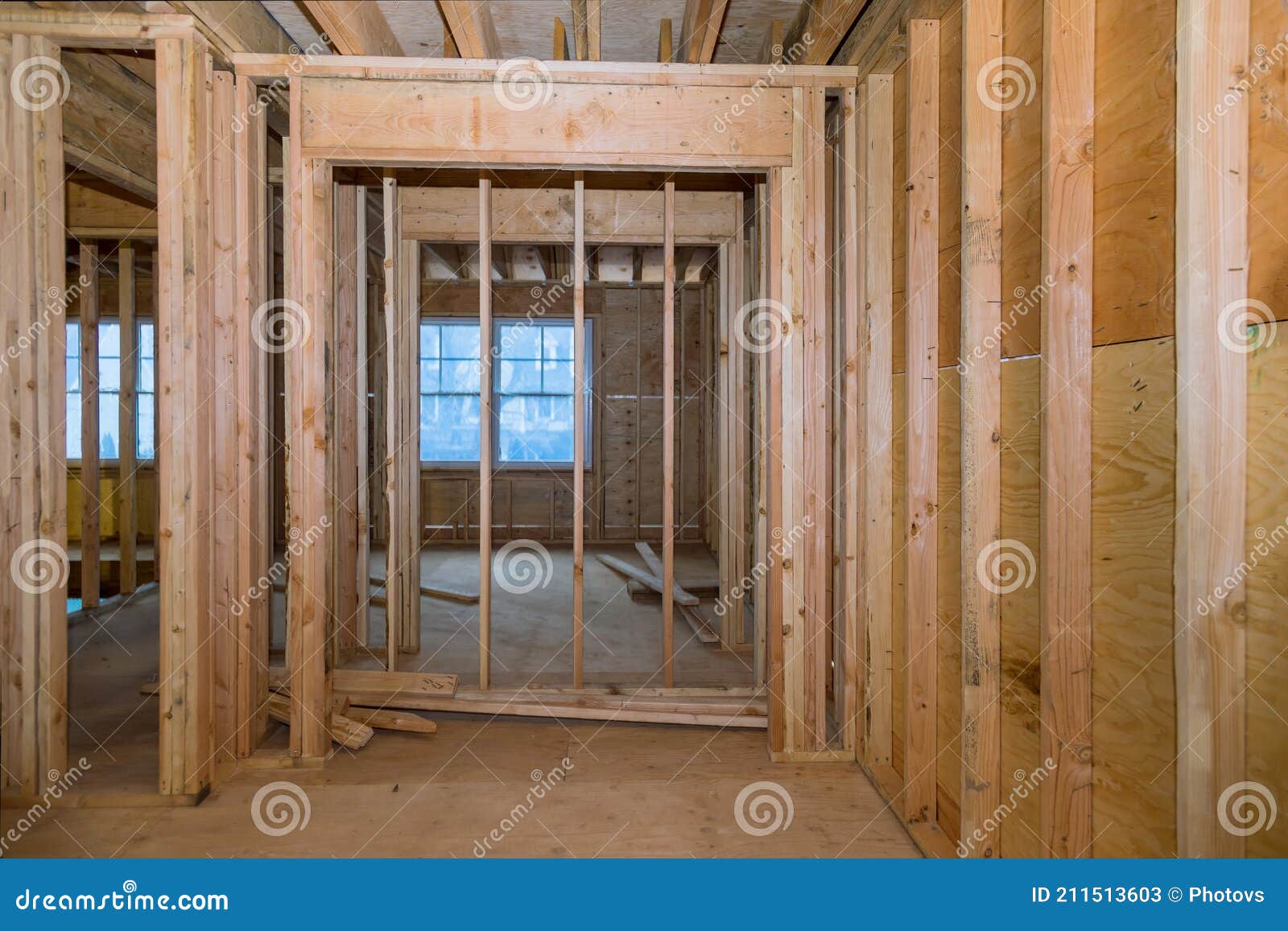 Wooden House Frame Structure on a New Development Stock Image - Image ...