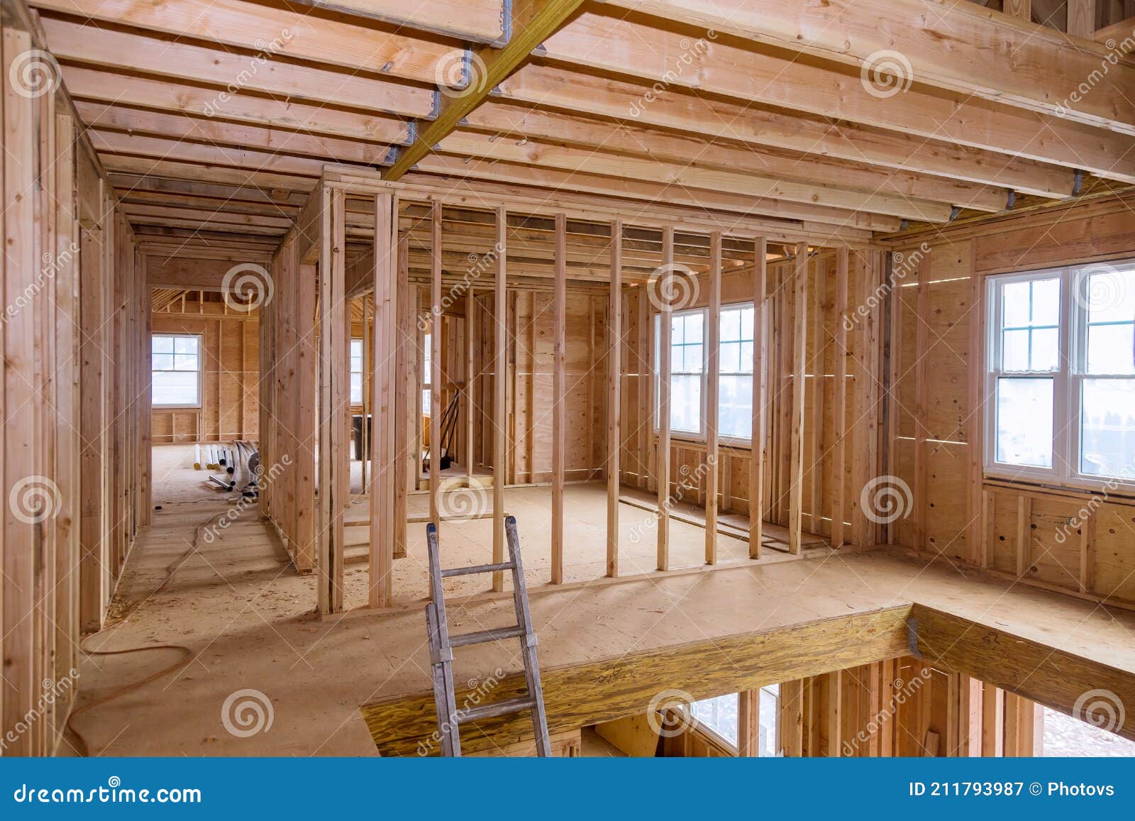 Wooden House Frame Structure on a New Development Stock Image - Image ...