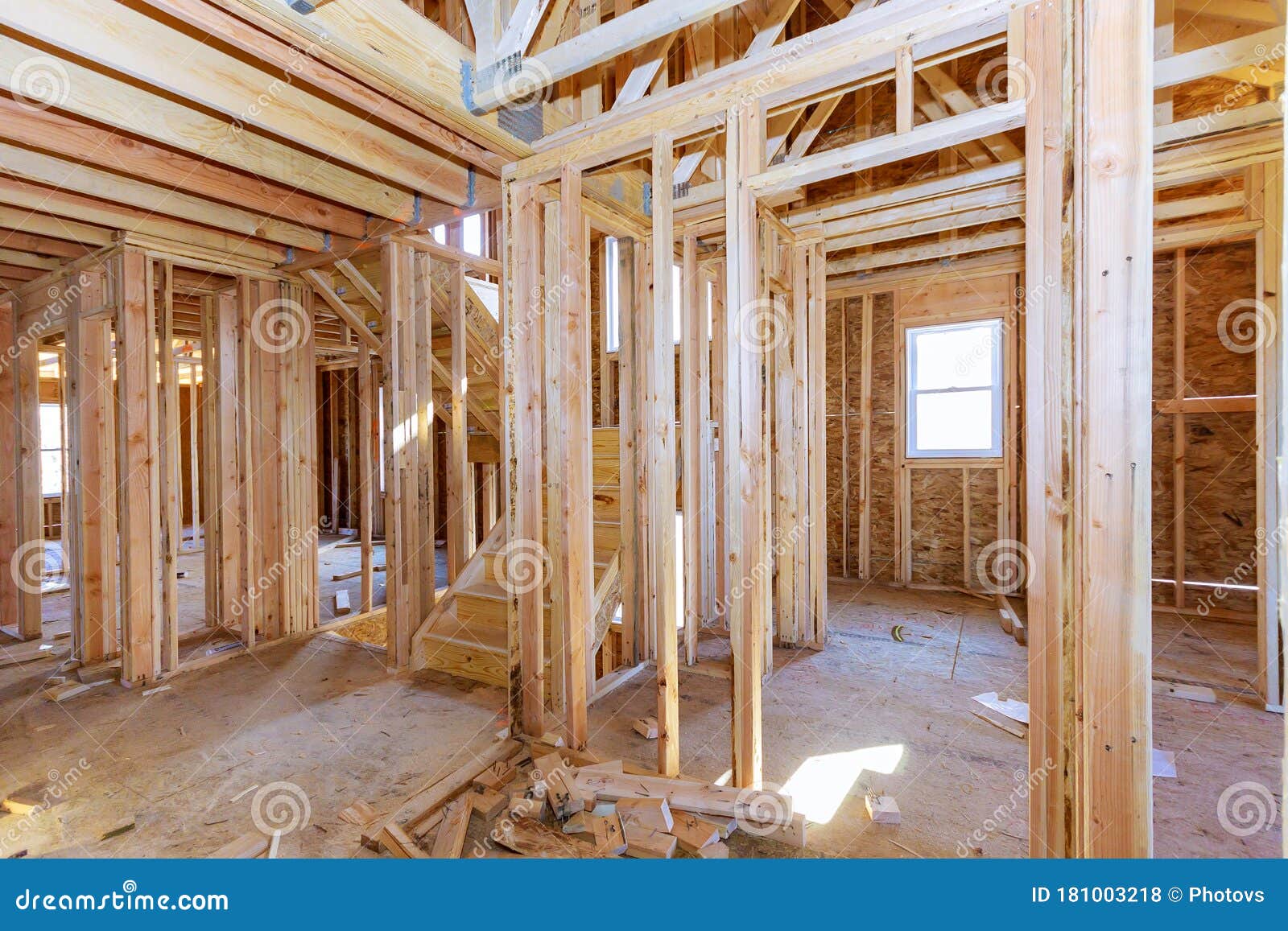 Wooden House Frame Structure on a New Development Stock Photo - Image ...