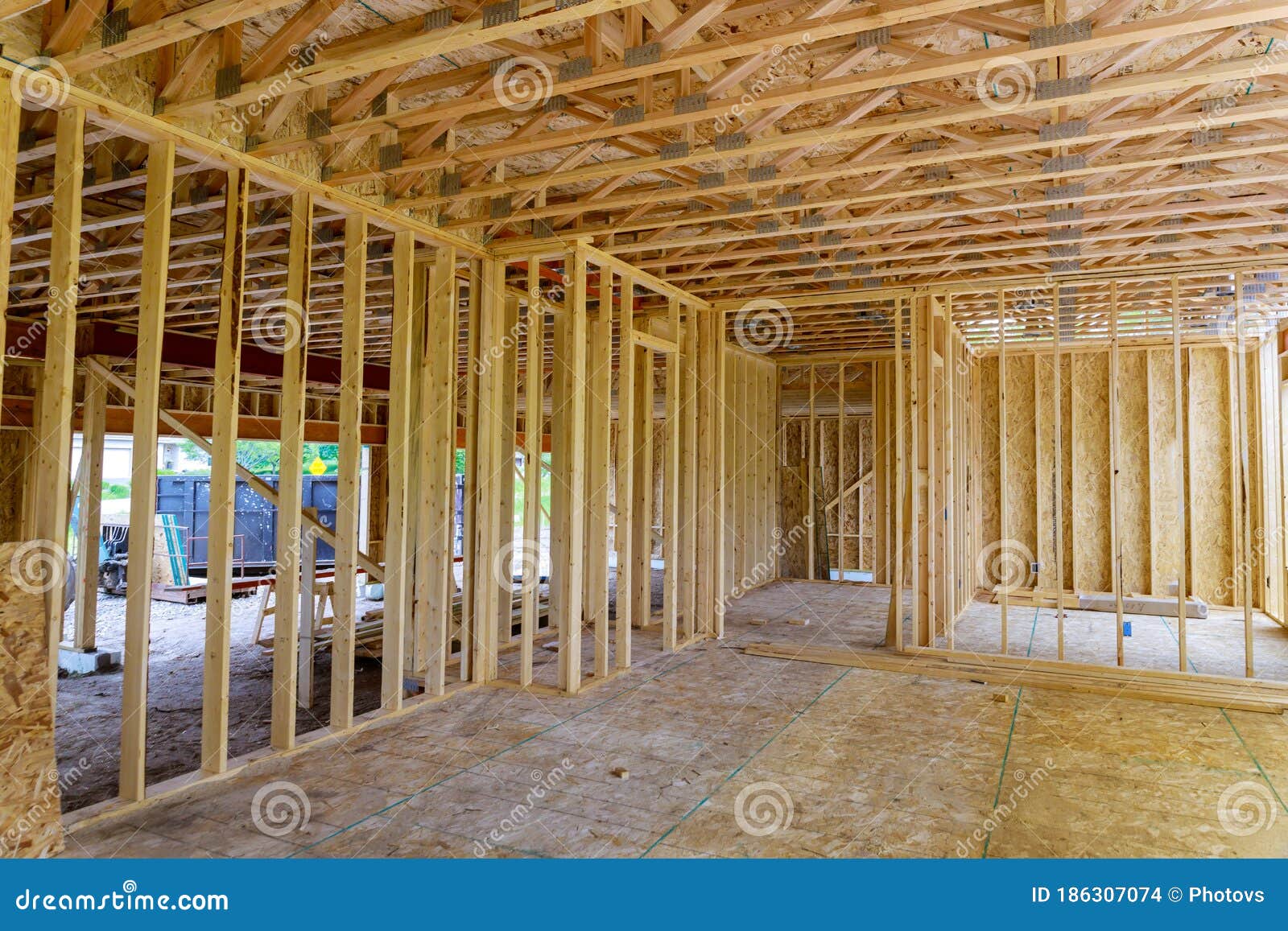 Wooden House Frame Structure on a New Development Stock Photo - Image ...