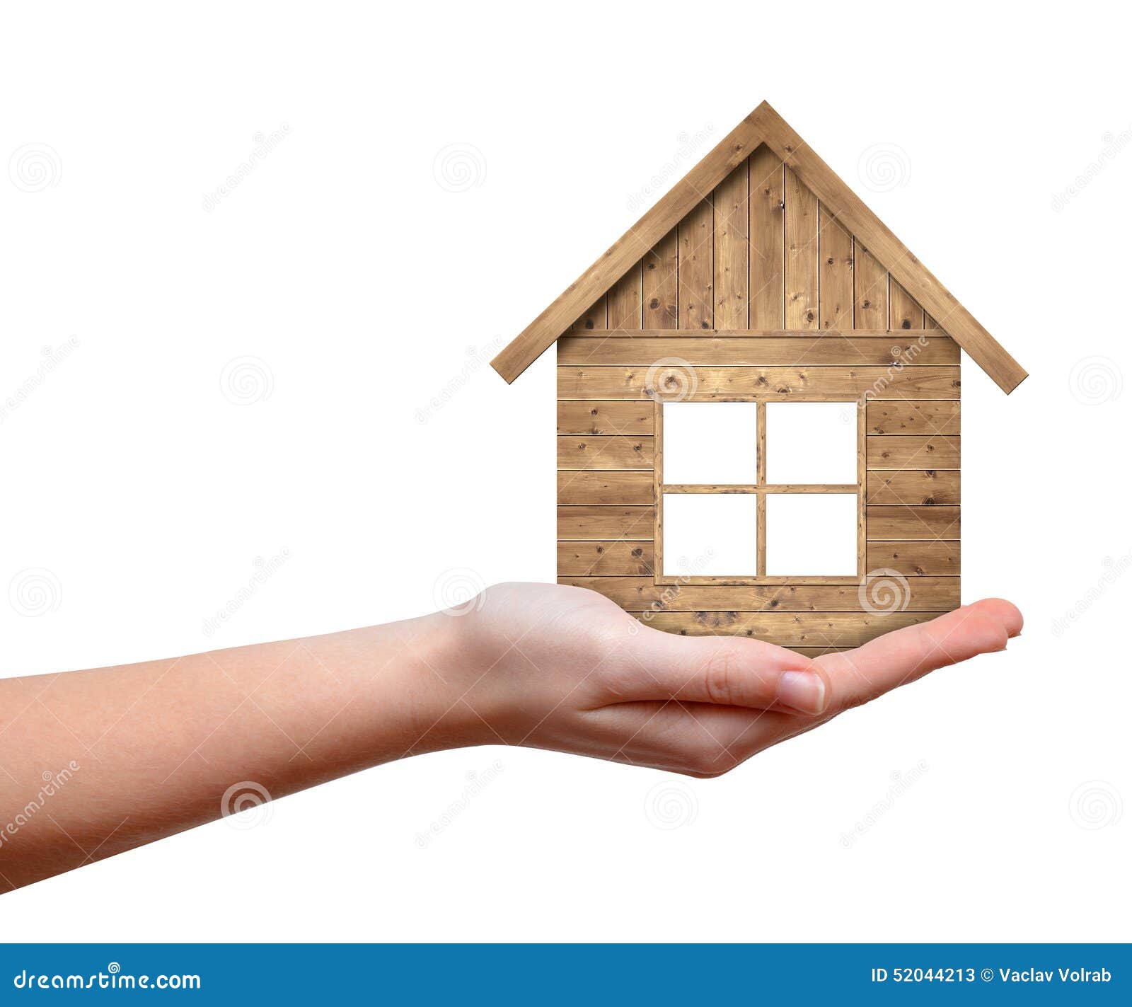 Wooden house in hand stock image. Image of construction - 52044213