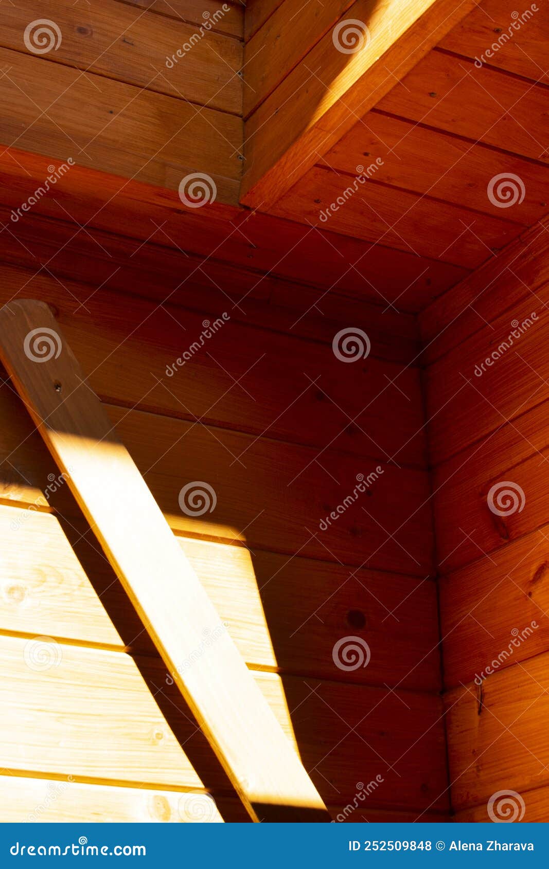 Wooden House from the Inside. Wooden Walls with Sunlight. Stock Photo ...