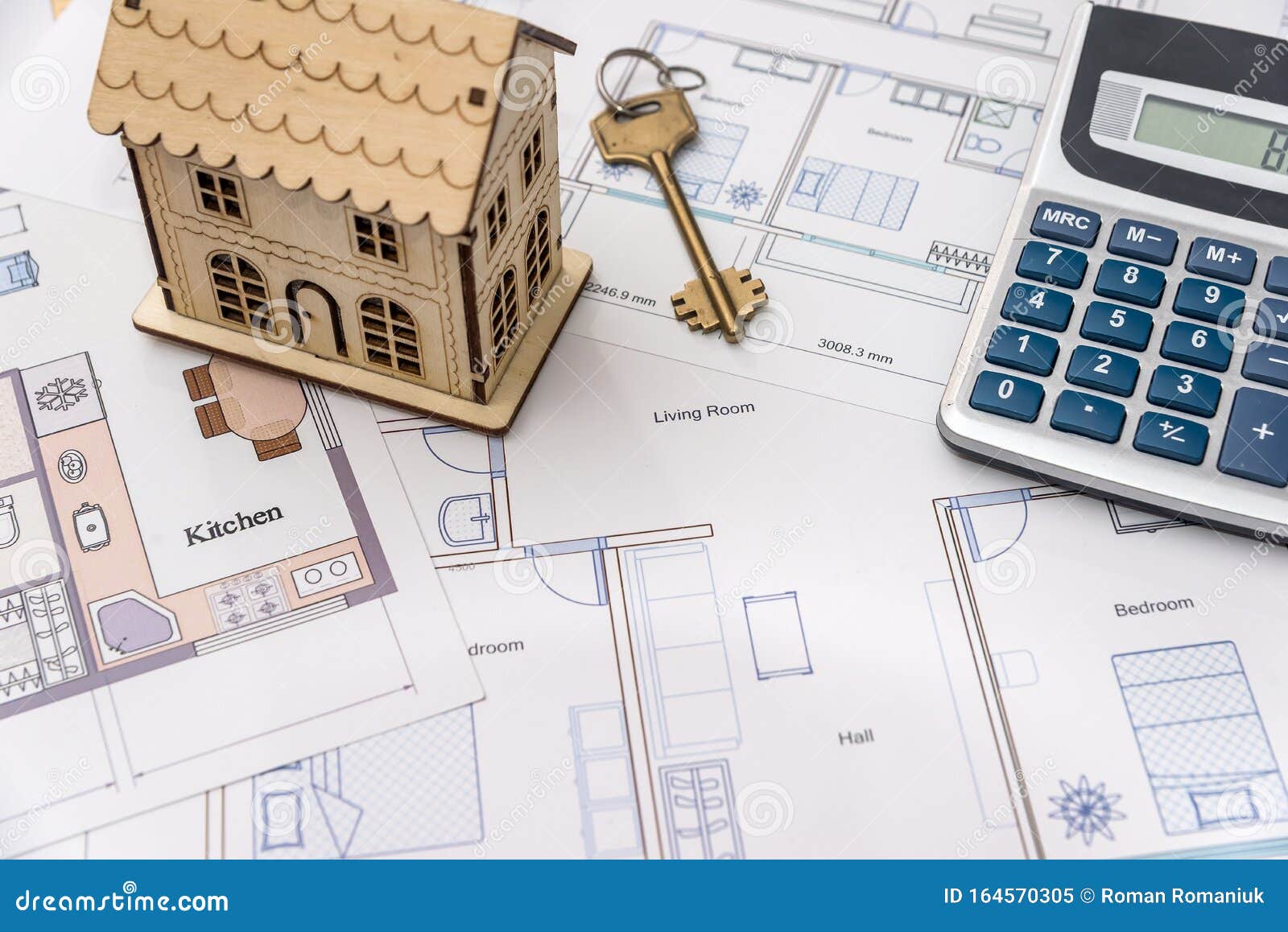 Wooden House Model and Key on House Plan Drawing Stock Image - Image of ...