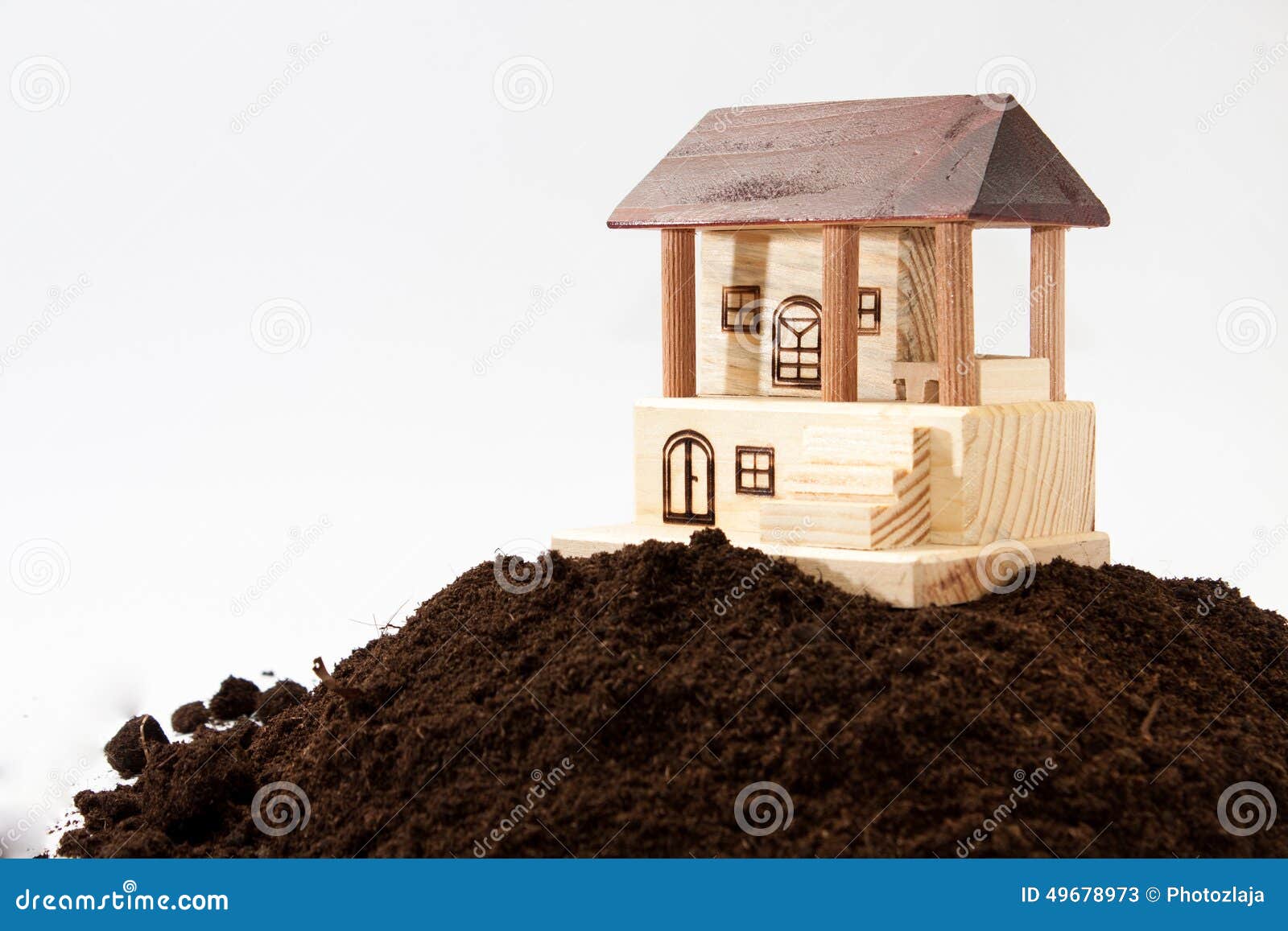 Wooden House Model on the Pile of Soil Stock Image - Image of ground ...