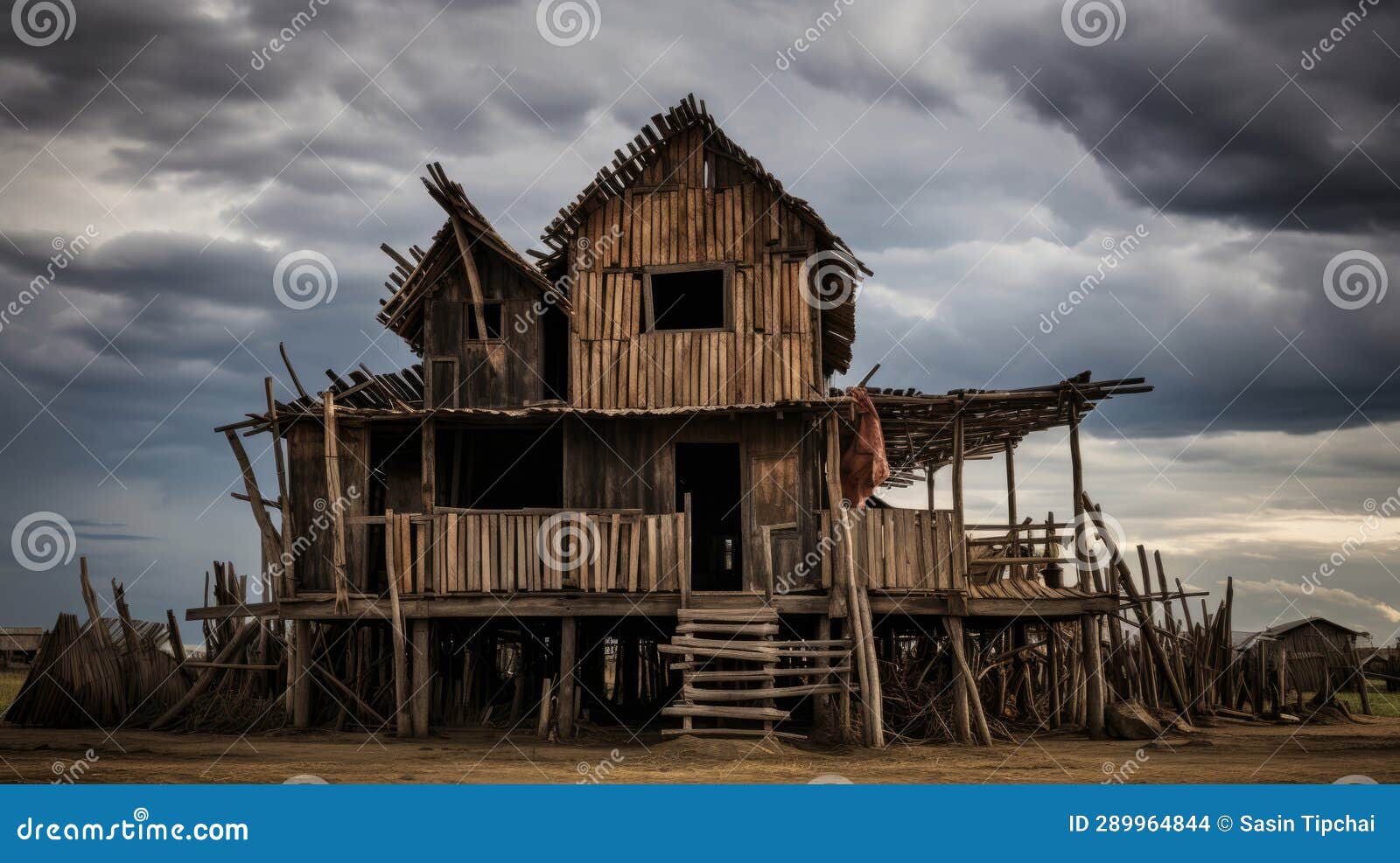Wooden House of Poor People Stock Photo - Image of village, landscape ...